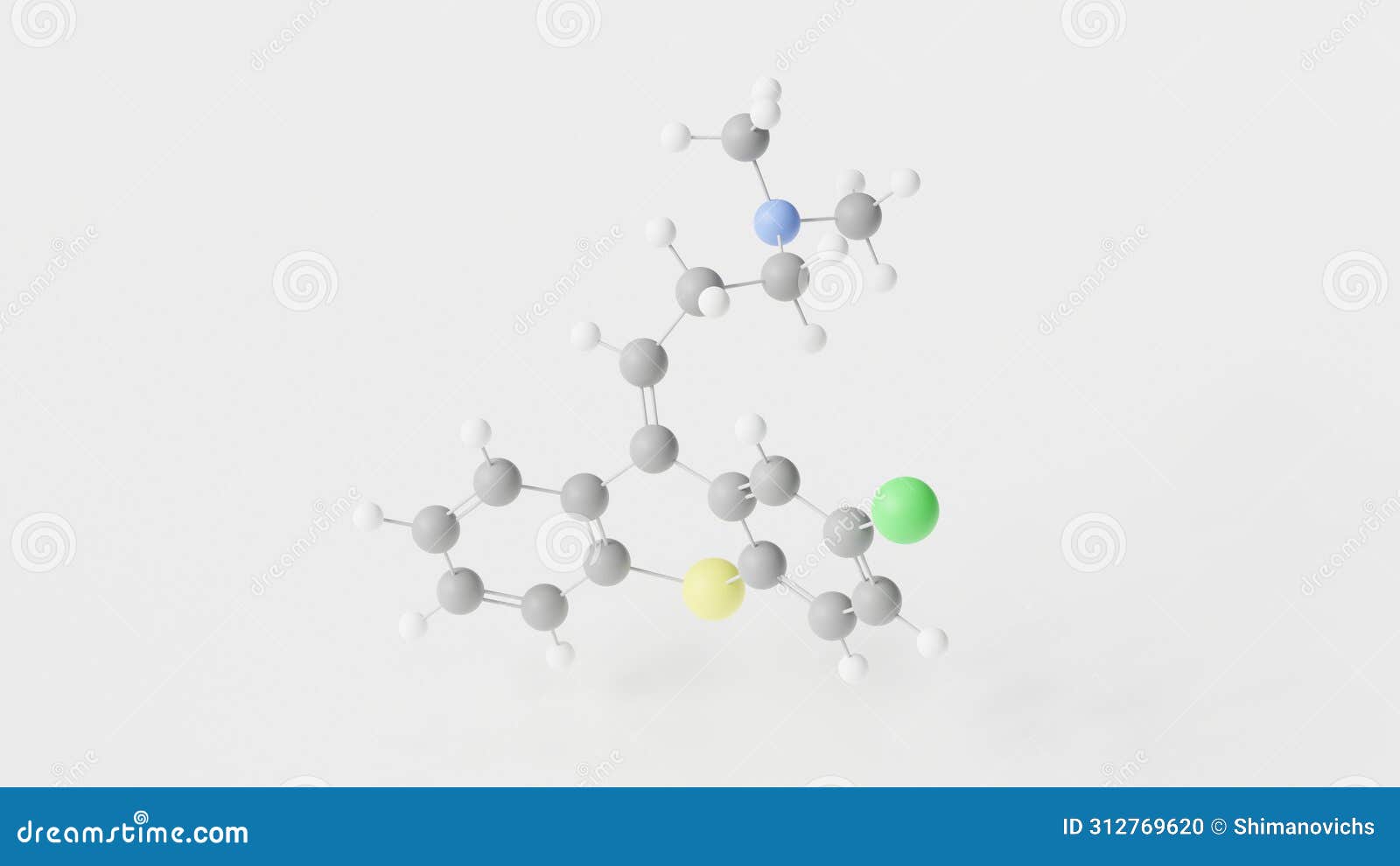 Chlorprothixene Molecule 3d, Molecular Structure, Ball and Stick Model ...