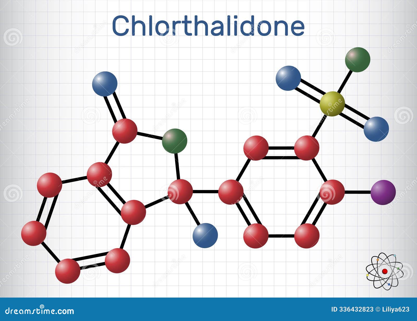 Chlorthalidone Molecule. it is Diuretic Drug. Molecule Model. Sheet of ...