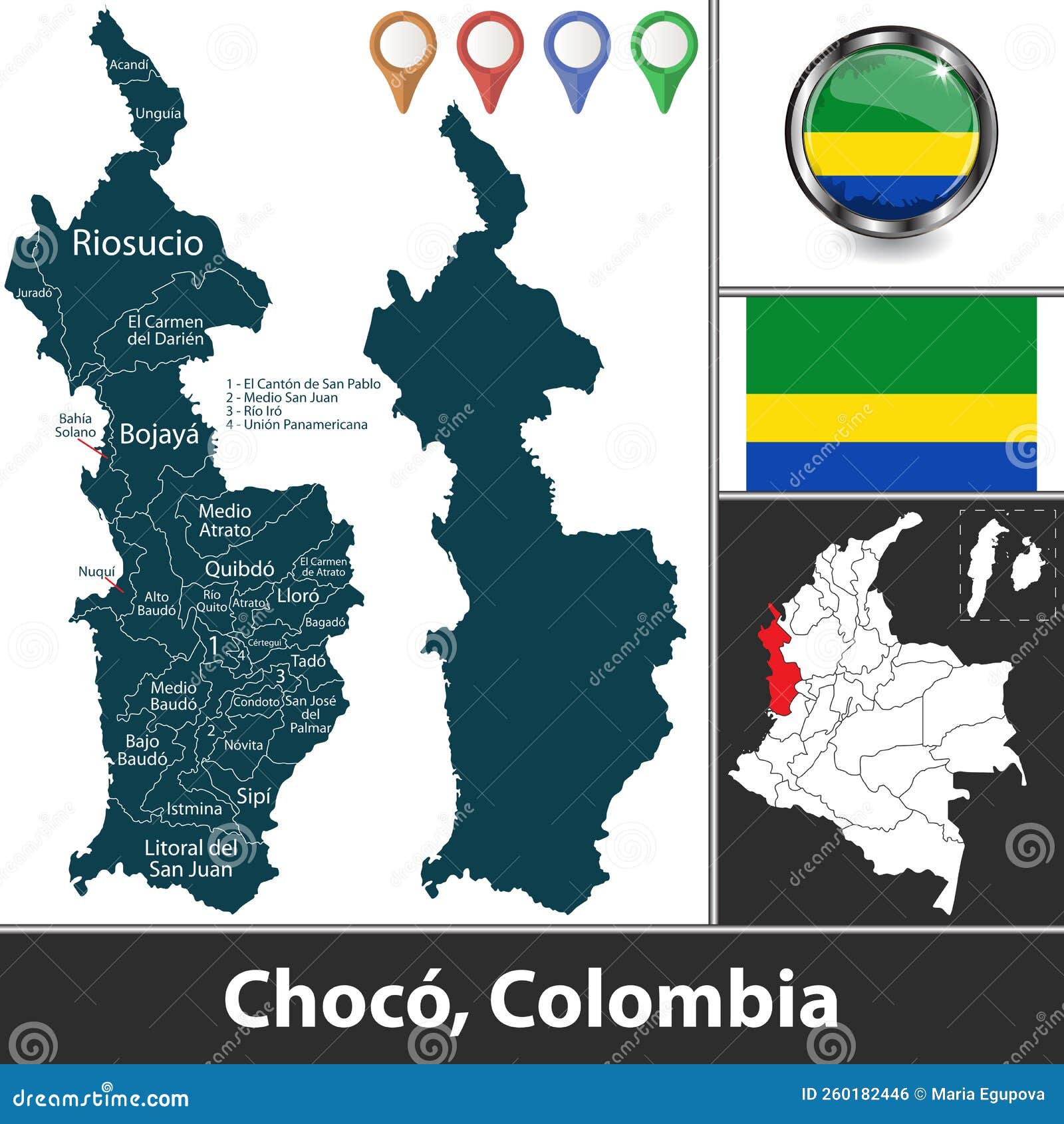 Choco Department, Colombia stock vector. Illustration of travel - 260182446