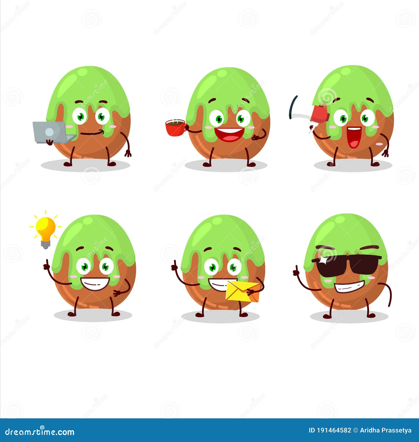 Choco Green Candy Cartoon Character with Various Types of Business ...