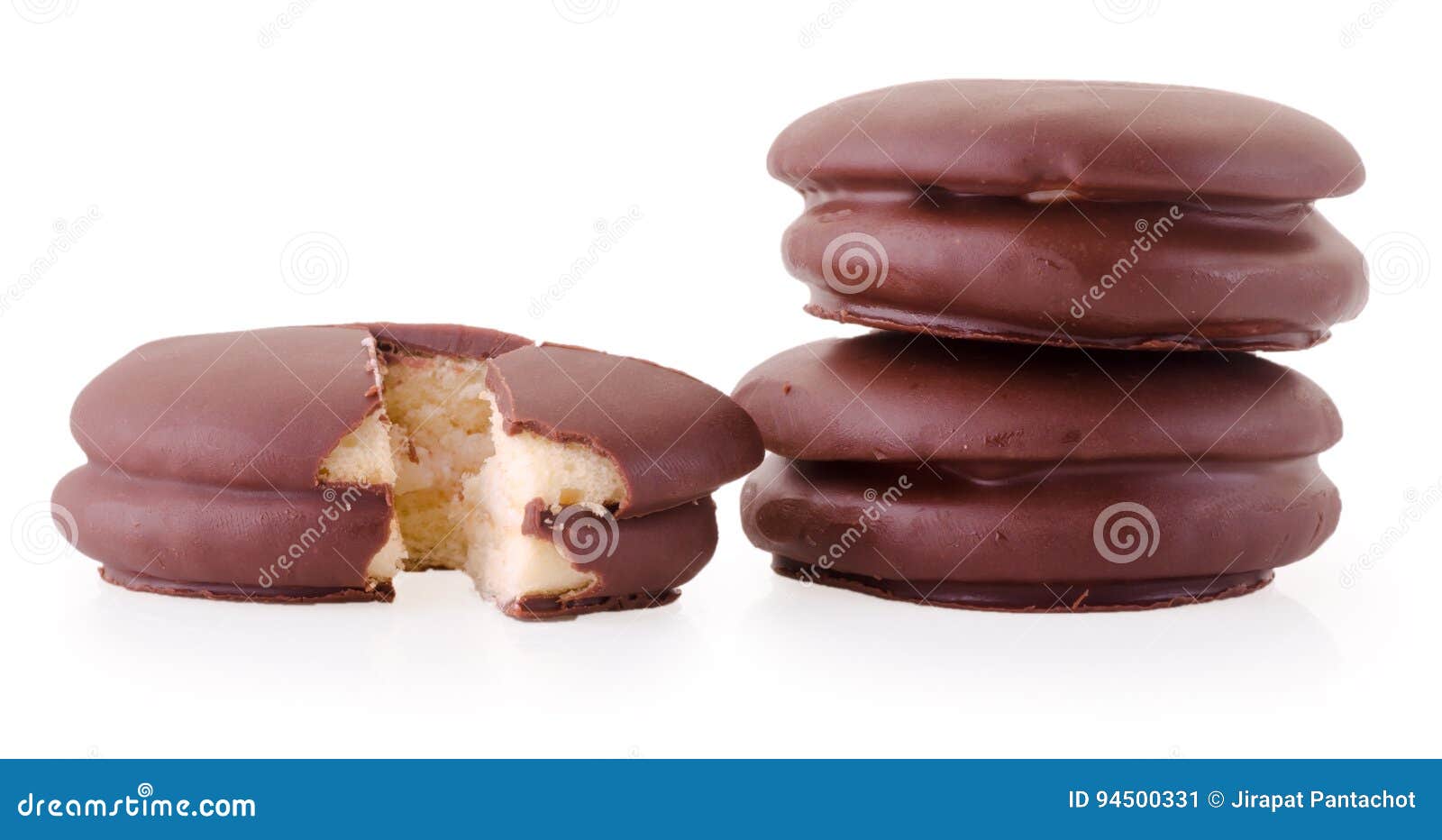 Choco Pie Chocolate Biscuits Isolated on White Stock Image - Image of ...