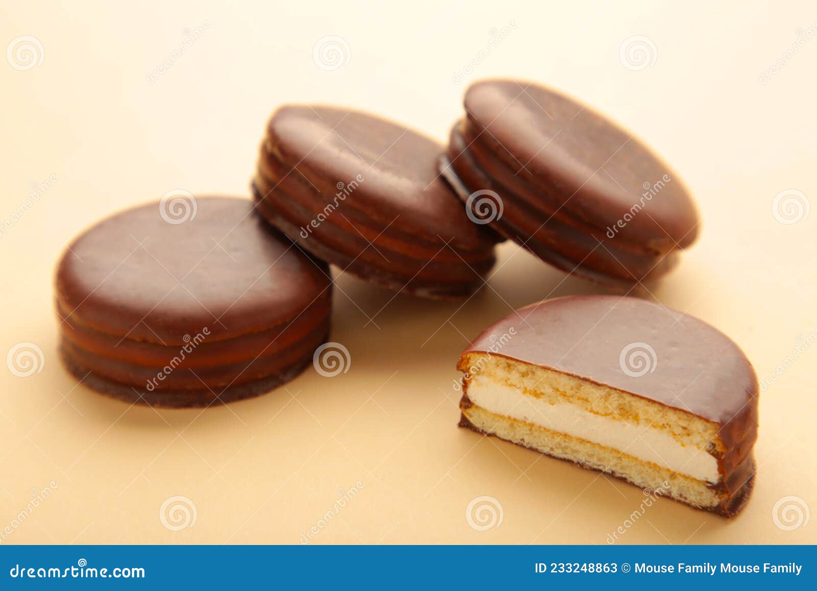 Choco Pie Chocolate Coated Snacks on Beige Background Stock Image ...