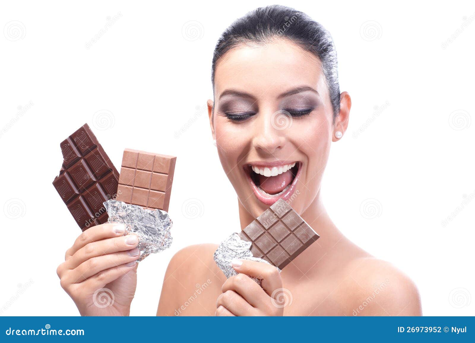 Chocoholic Woman Eating Chocolate Stock Photo - Image of adult ...