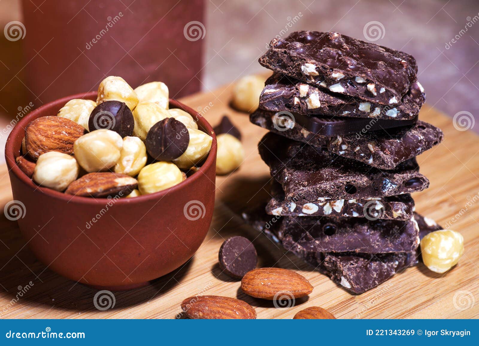 Chocolade with Nuts and Hazelnuts Close-up Stock Image - Image of block ...