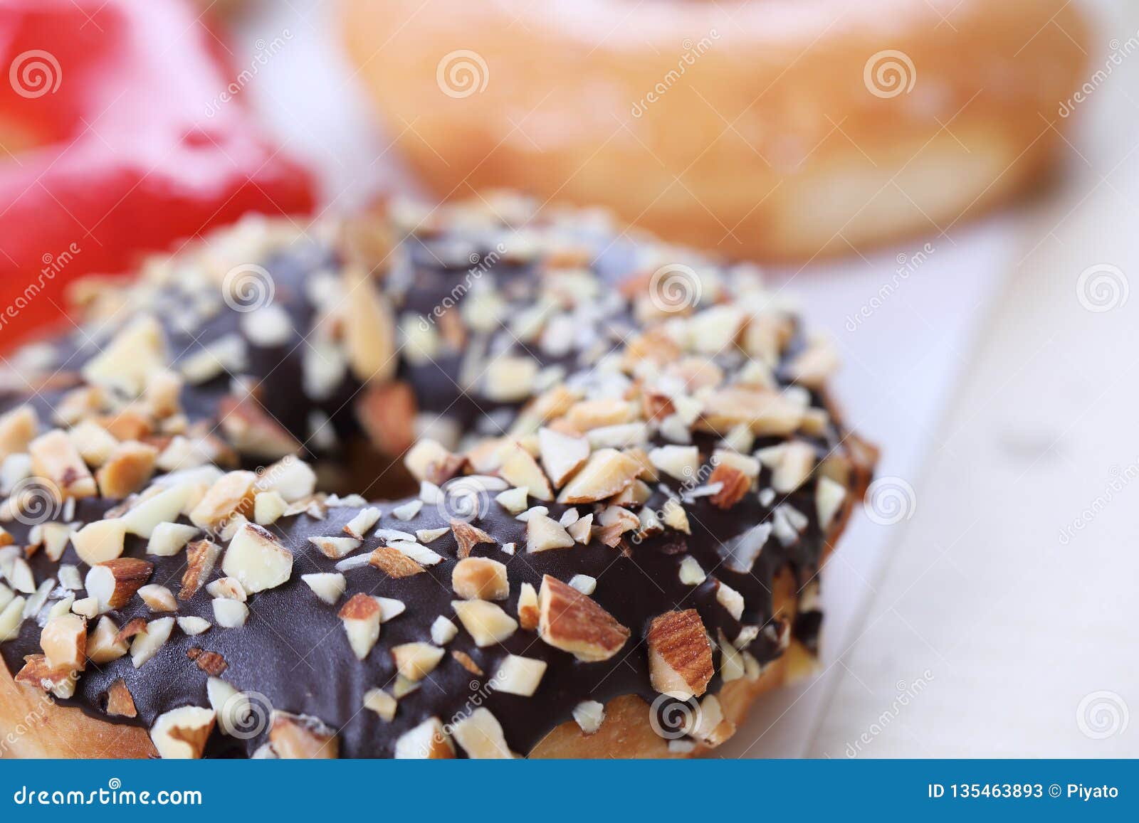 Chocolate Almonds Donut Isolated on White Background Stock Image ... Chocolate Almonds Donut Isolated on White Background Stock Image ...