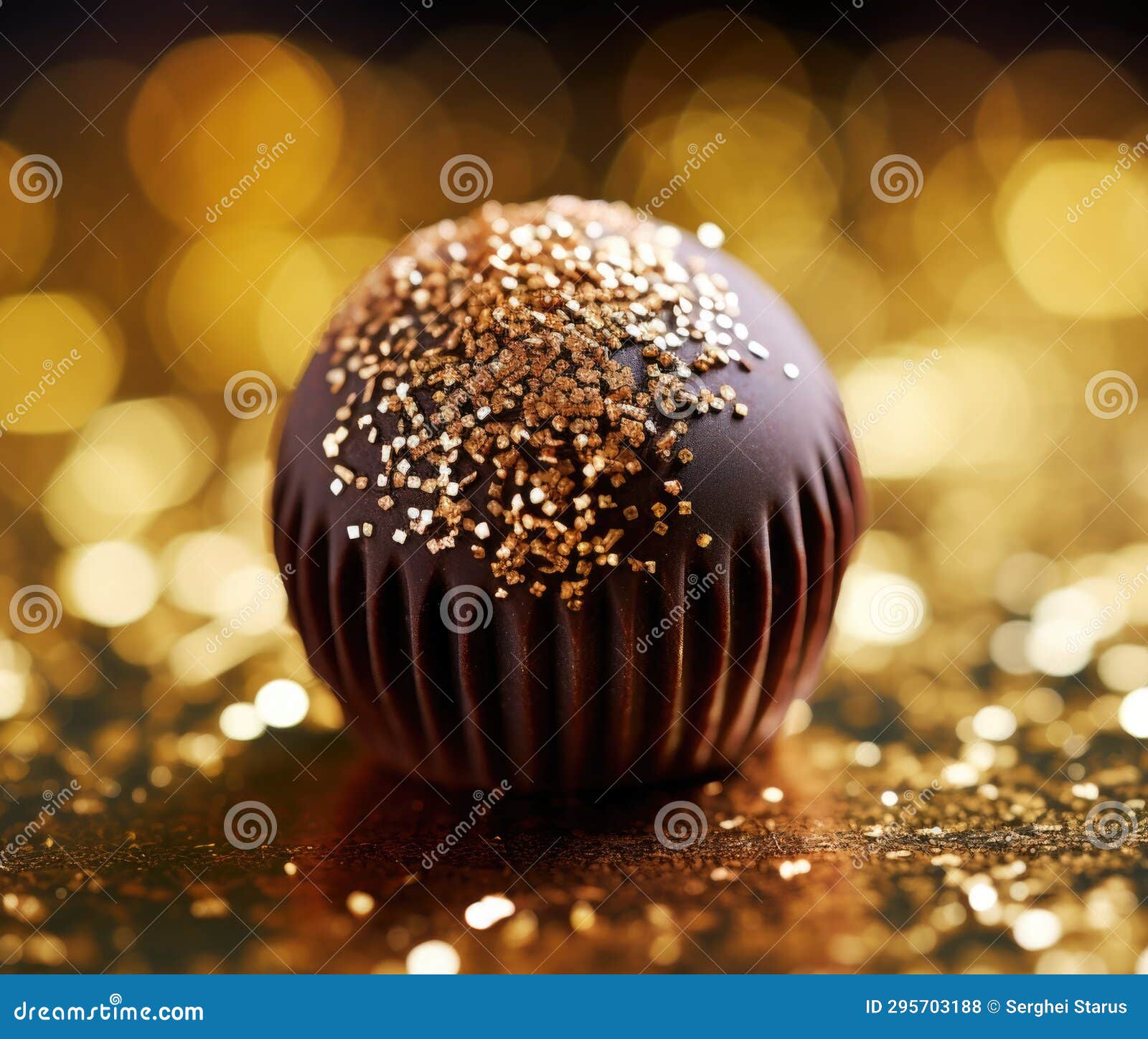 A Chocolate Ball with Gold Glitter on a Shiny Surface, AI Stock ...