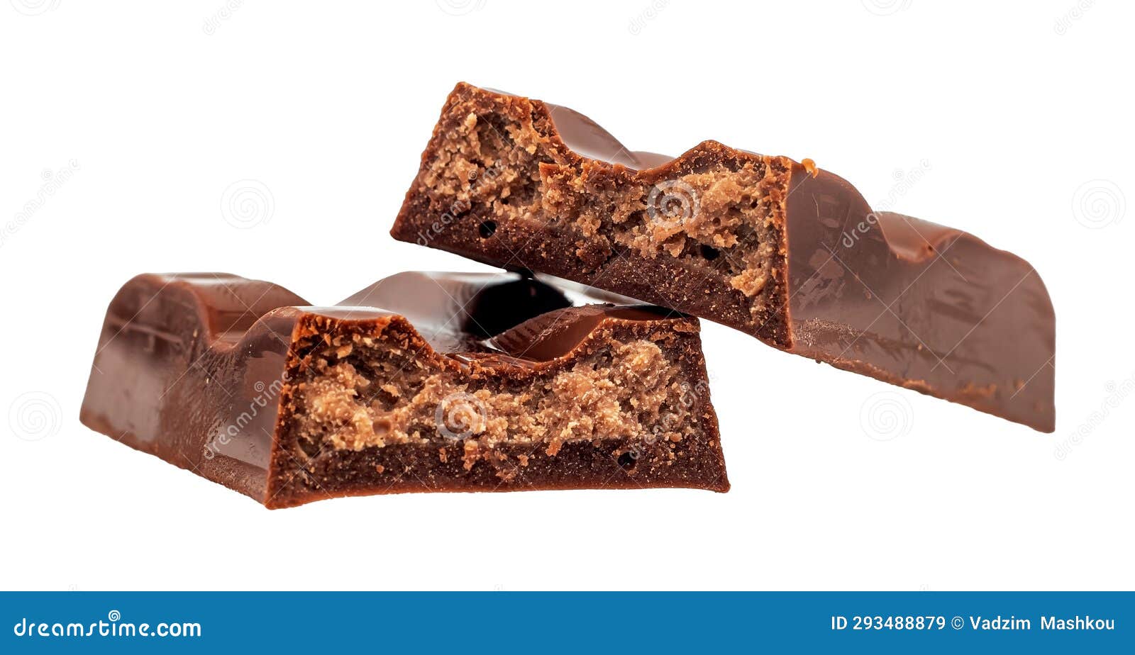 Chocolate Bar Broken in Half on a White Background. Chocolate Pieces ...