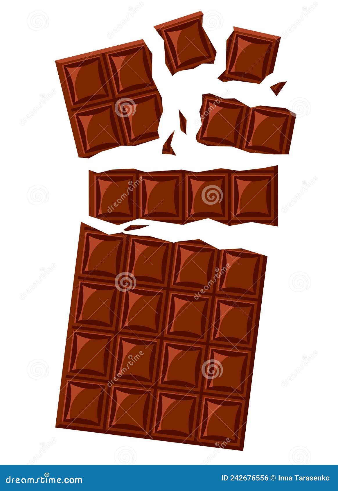 Chocolate Bar Broken into Pieces on a White Background. Top View Stock ...