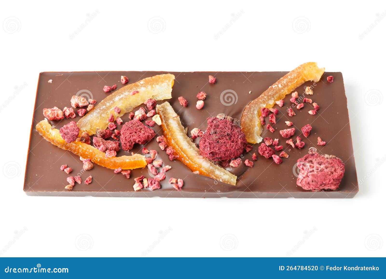 Chocolate Bar with Candied Orange Peel and Raspberry Isolated on White ...