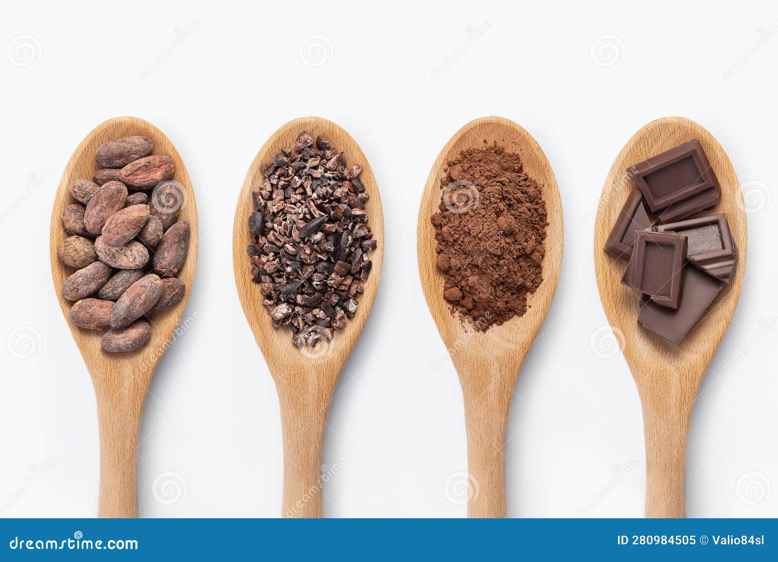 Chocolate Bar, Cocoa Powder, Cacao Beans and Nibs, Heap in Wooden ... Chocolate Bar, Cocoa Powder, Cacao Beans and Nibs, Heap in Wooden ...