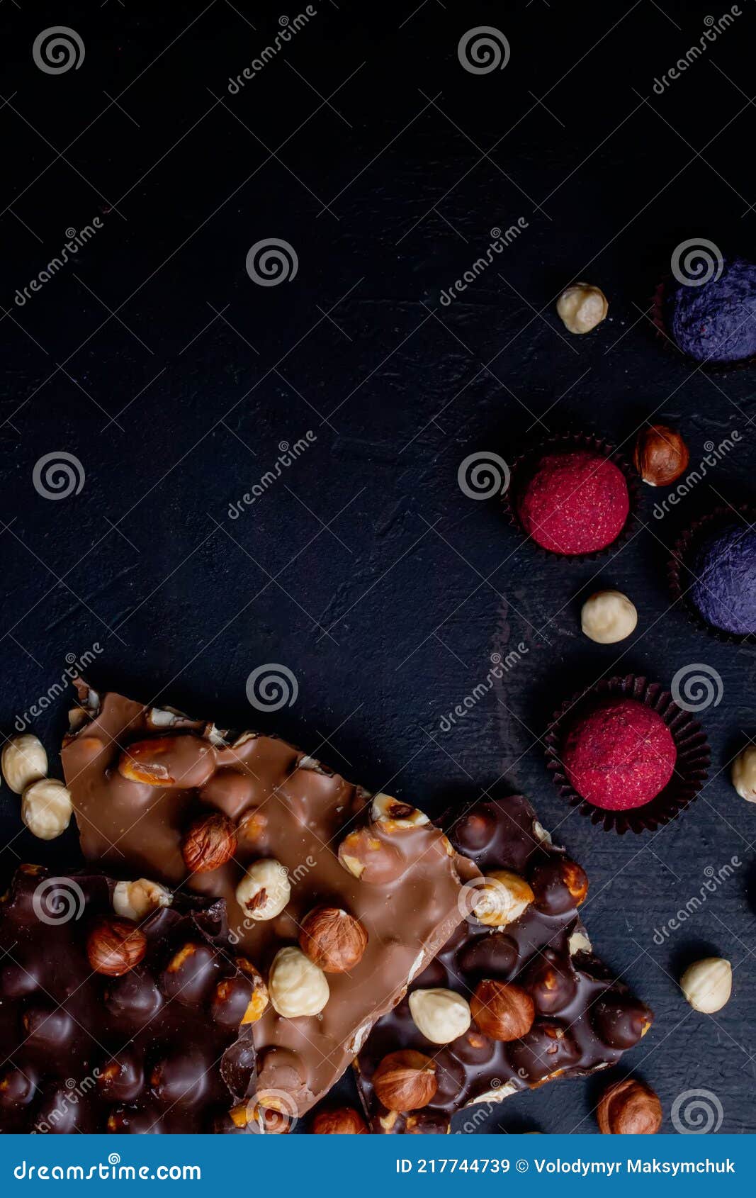 Chocolate Bar, Crushed Pieces of Dark Chocolate and Nuts. Praline ...