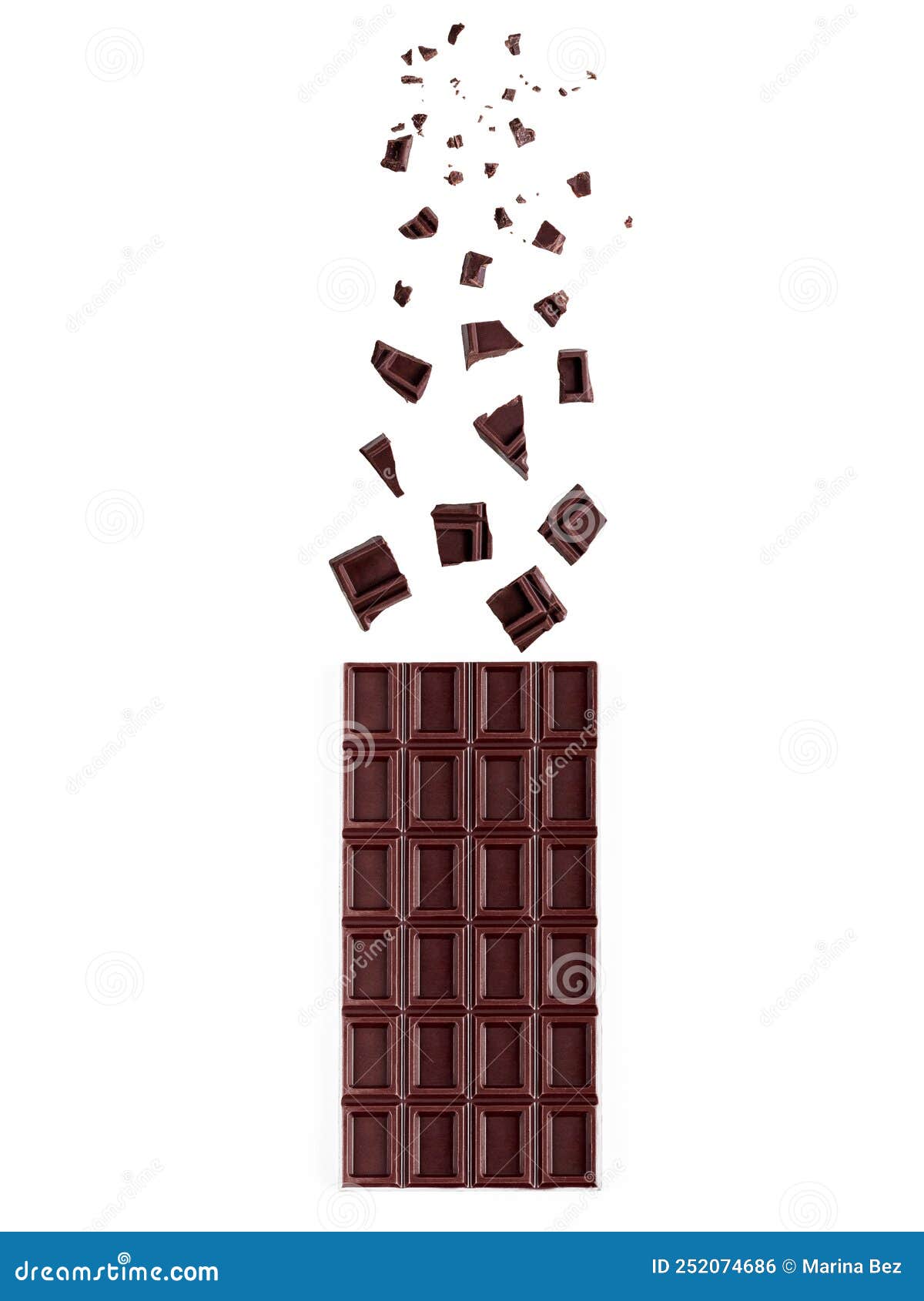 Chocolate Bar with Flying Pieces Isolated on the White Background Stock ...