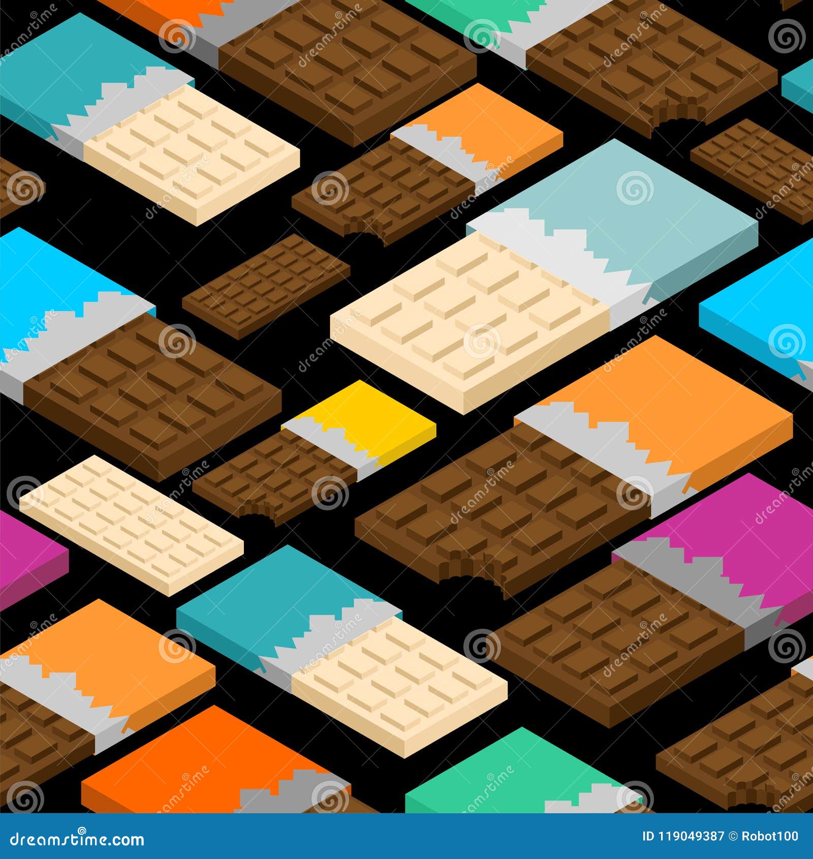 Chocolate Bar Isometric Pattern Seamless. Sweetness Vector Illus Stock ...