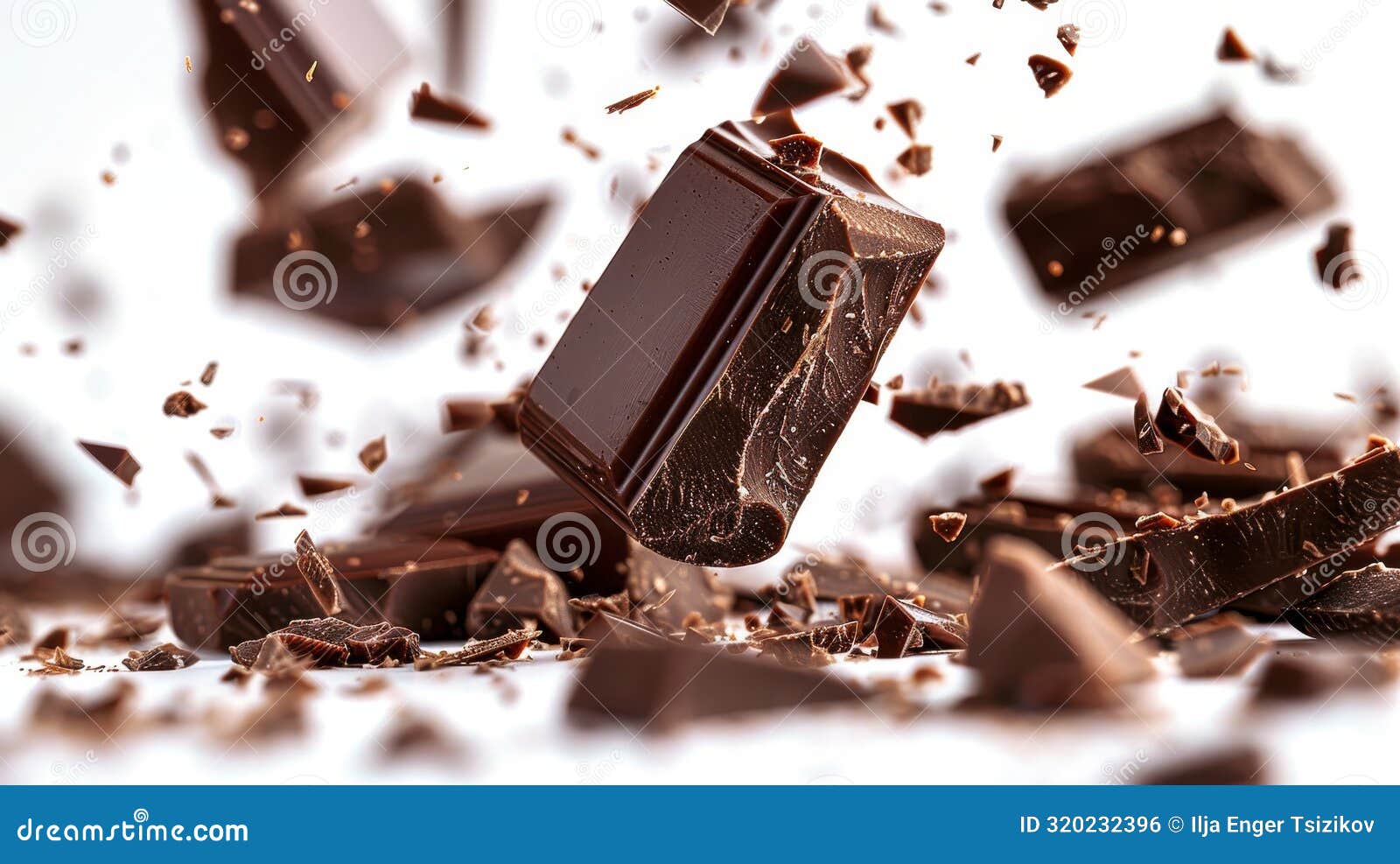 Chocolate Bar in Levitation Post Collision, White Backdrop with ...
