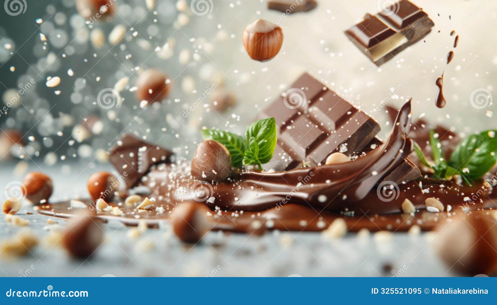 A Chocolate Bar Melting and Flowing into a Liquid Form with Hazelnut a ...