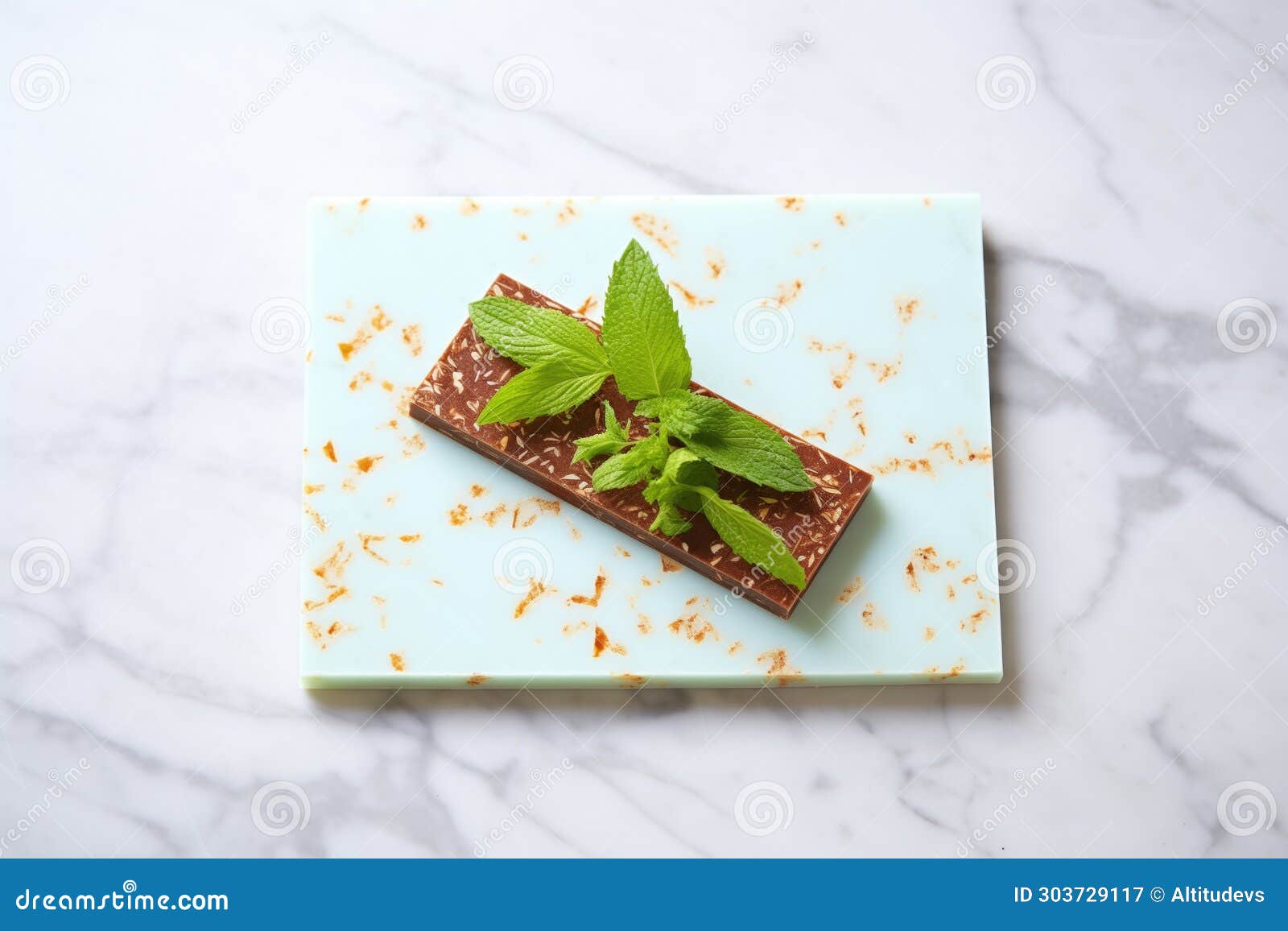 Chocolate Bar with Mint Leaves on Marble Slab Stock Image - Image of ...