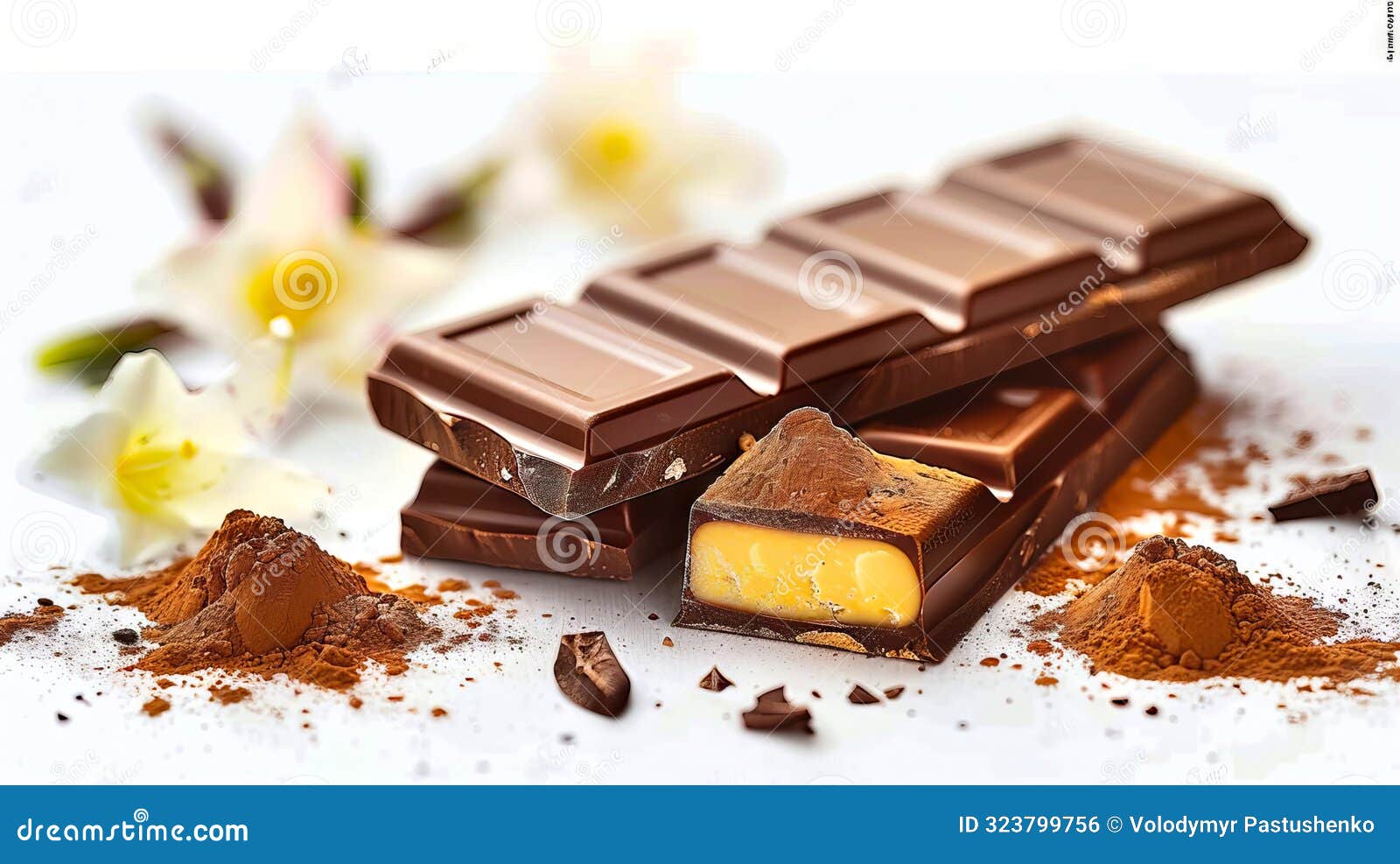 Chocolate Bar with a Piece of Chocolate and Some Powder Stock Photo ...