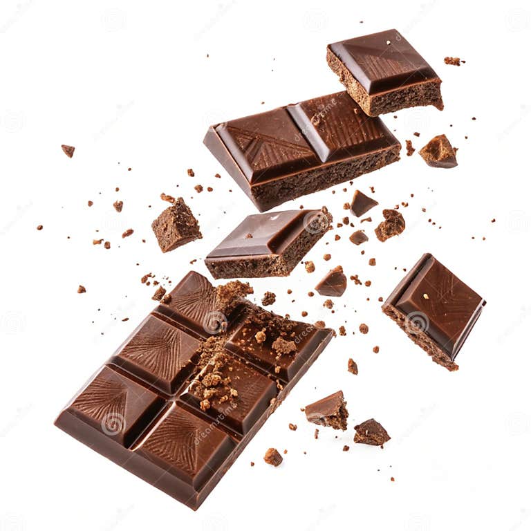 Chocolate Bar Pieces Exploding in Mid-air Isolated on Transparent ...