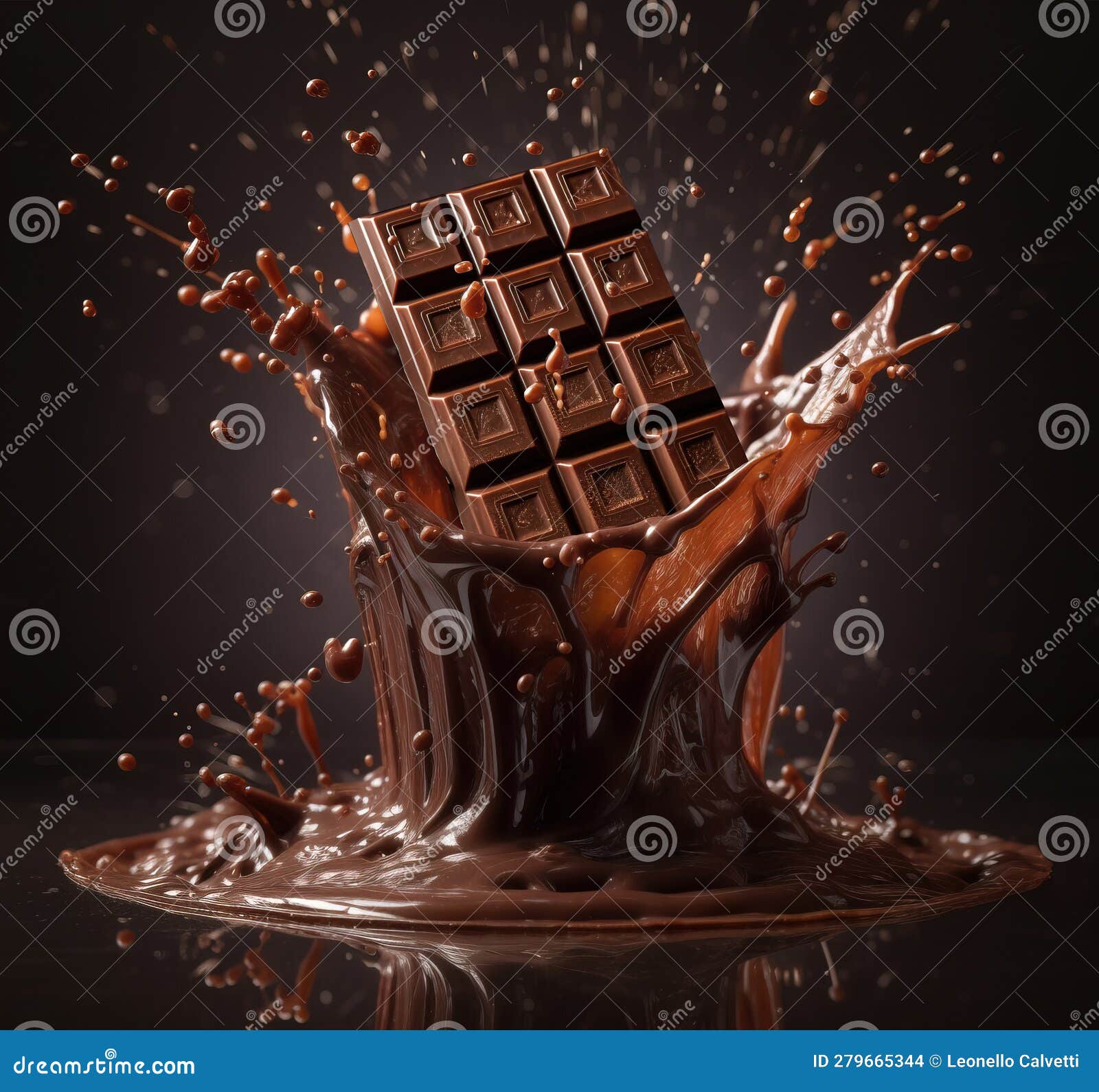 Chocolate Bar Splashing into Liquid Chocolate. Generative a.I Stock ...