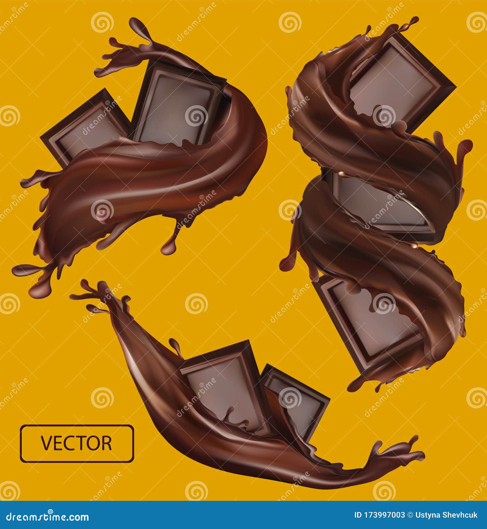 Chocolate Bar With Splashing And Whirl Chocolate Liquid. Realistic ...