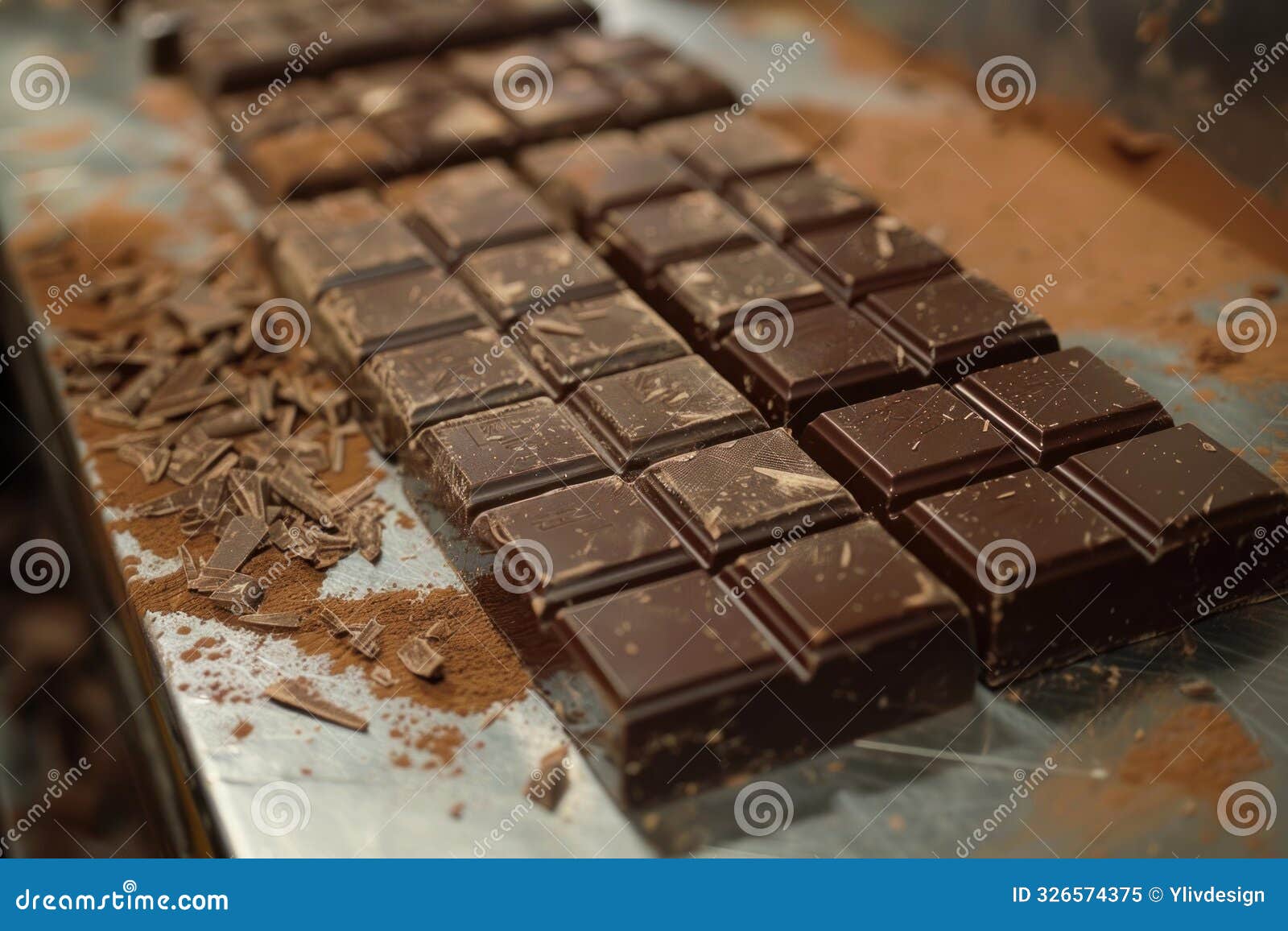 Chocolate Bars Cooling on Metal Table after Tempering Process Stock ...
