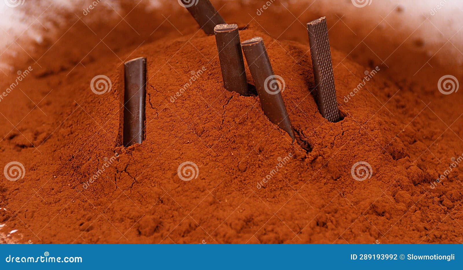 Chocolate Bars Falling on Black Chocolate Powder Stock Photo - Image of ...