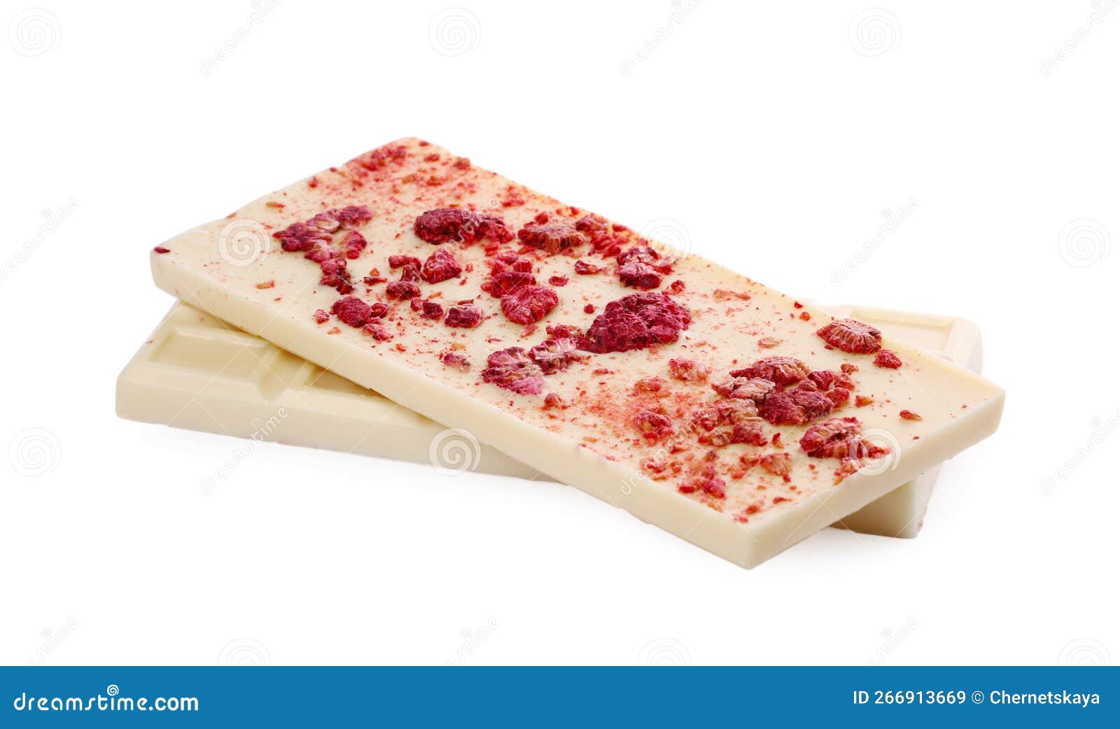 Chocolate Bars with Freeze Dried Raspberries on White Background Stock ...
