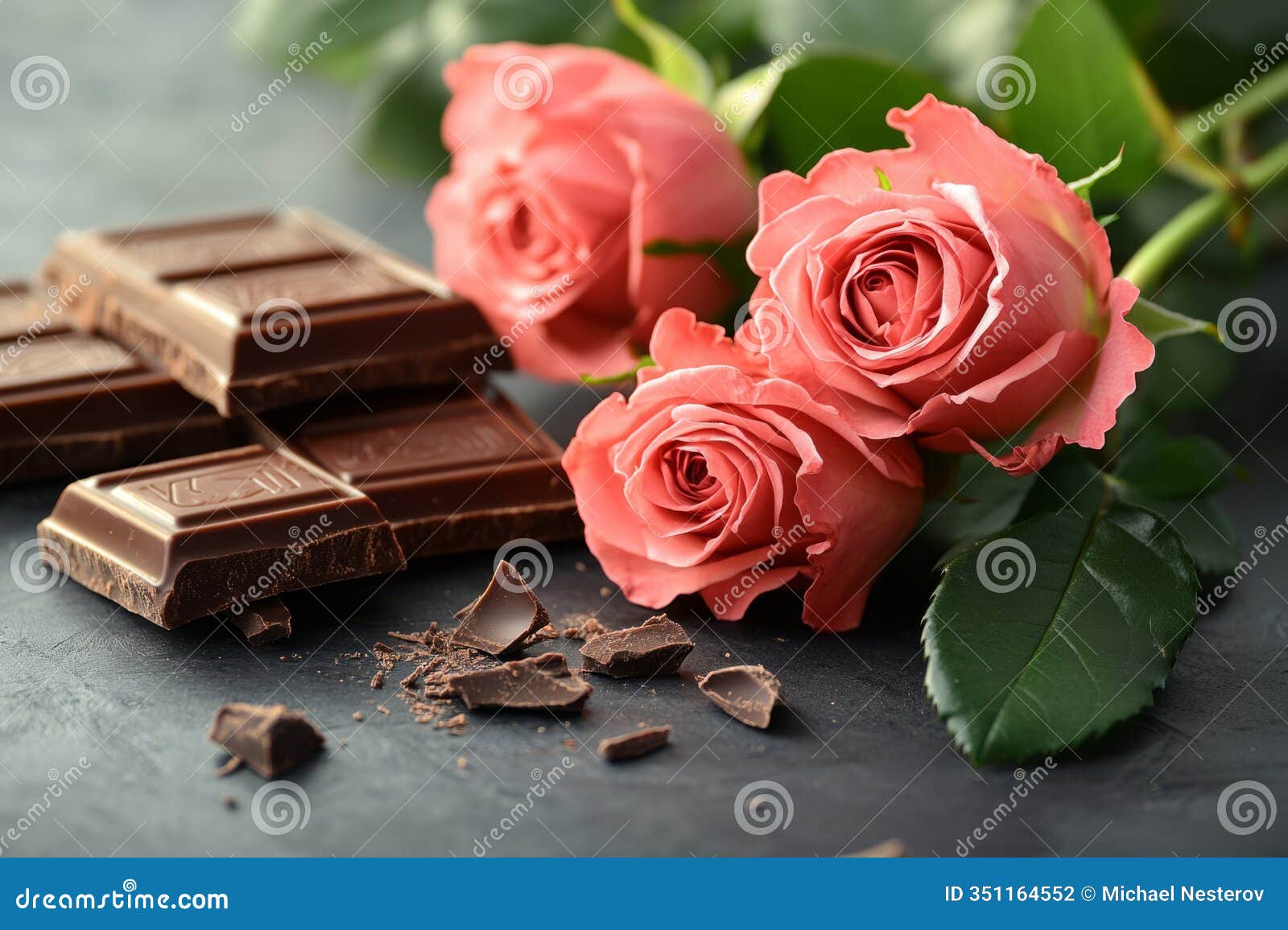 Chocolate Bars and Pink Roses Symbolize Love and Create a Romantic ...