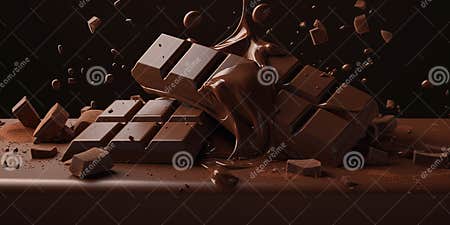 Chocolate Bars Render with Splashes of Chocolate Stock Illustration ...