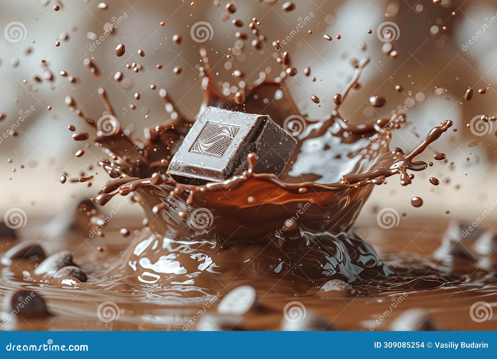 Chocolate Bars with Chocolate Splash Stock Photo - Image of milk ...