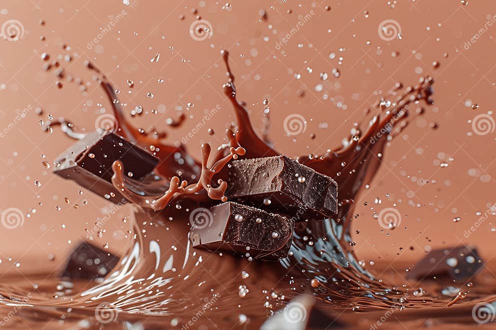 Chocolate Bars with Chocolate Splash Stock Image - Image of closeup ...