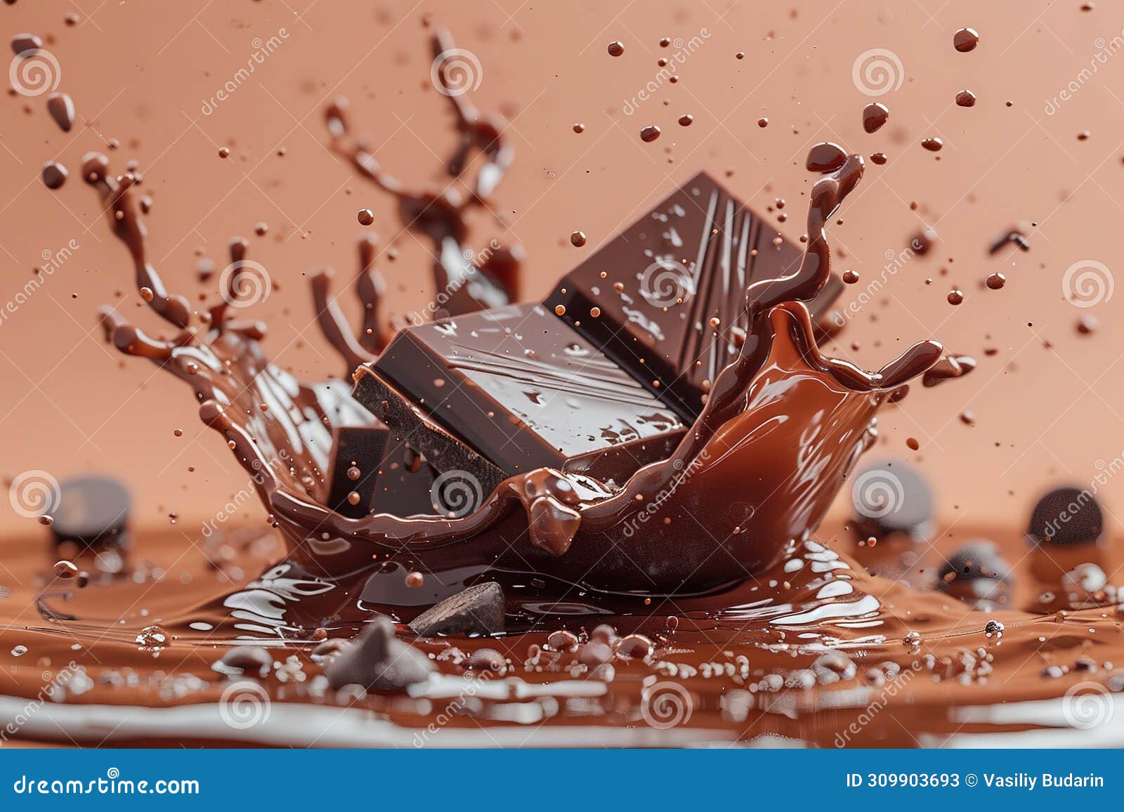 Chocolate Bars with Chocolate Splash Stock Image - Image of swirl ...