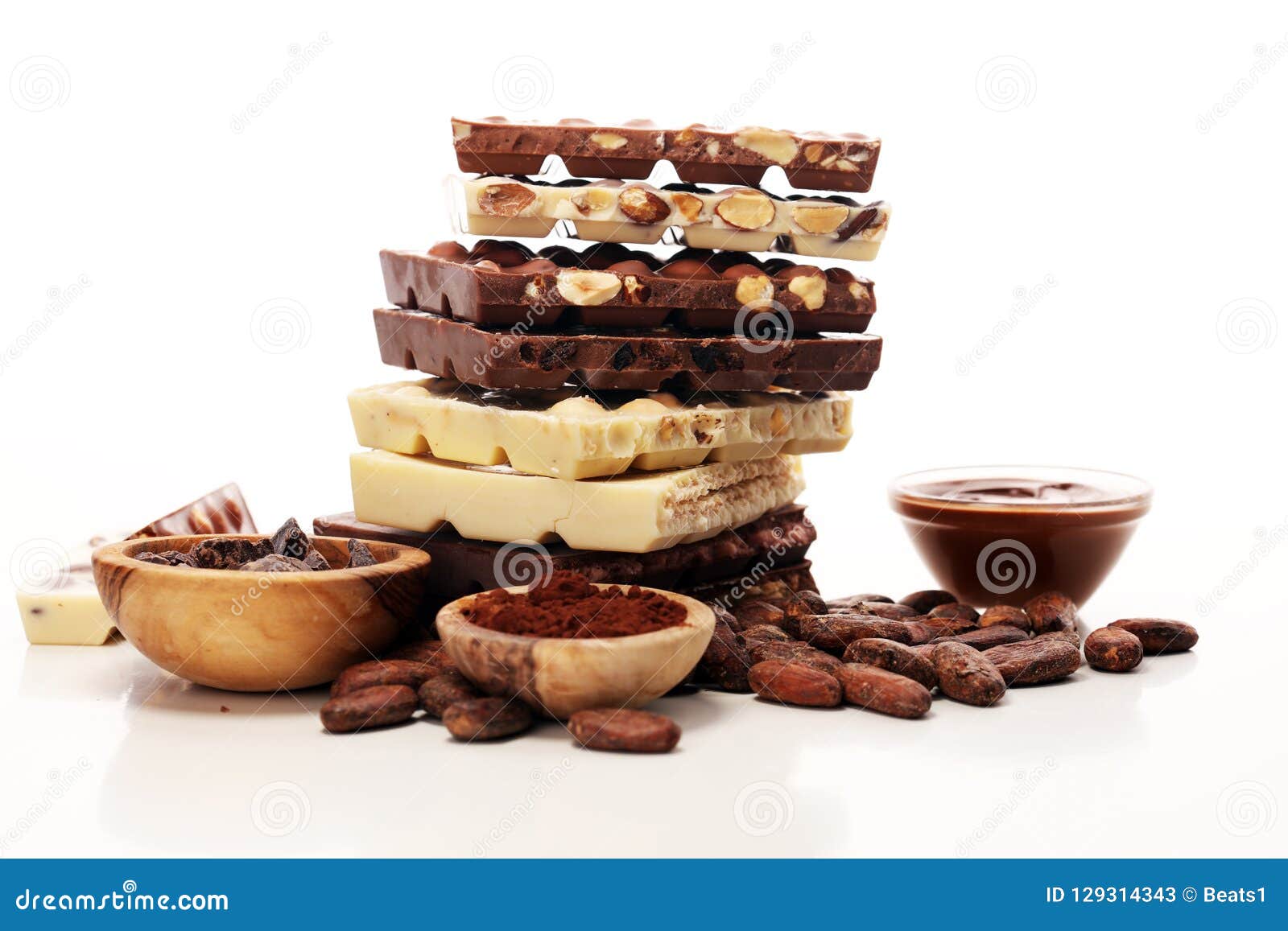 Chocolate Bars on Table with Chocolate Tower. Stock Image - Image of ...