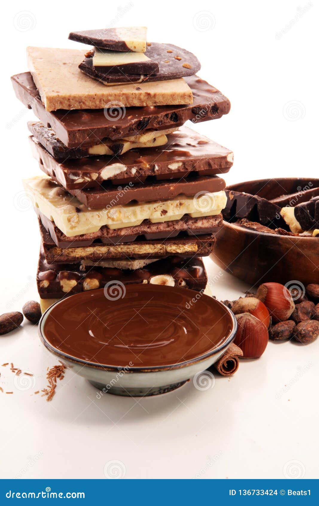 Chocolate Bars on Table with Chocolate Tower Stock Photo - Image of ...