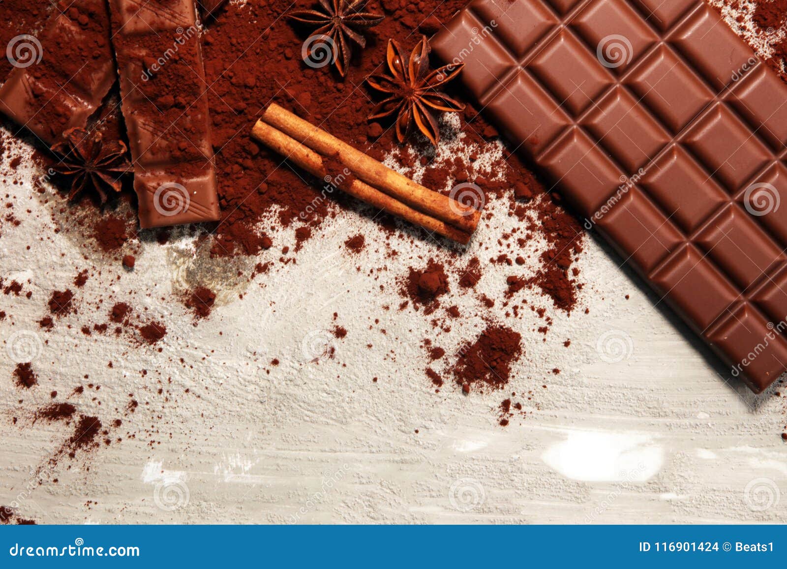 Chocolate Bars on Table with Chocolate Powder. Stock Photo - Image of ...