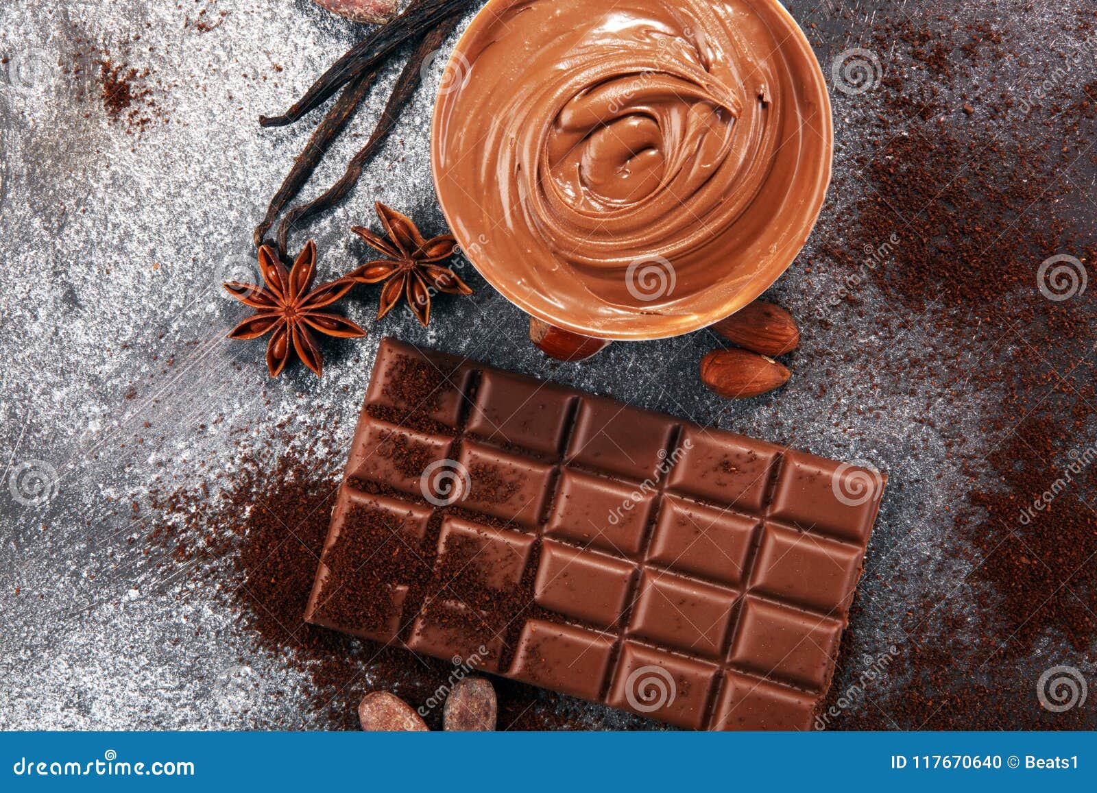 Chocolate Bars on Table with Chocolate Powder. Stock Photo - Image of ...