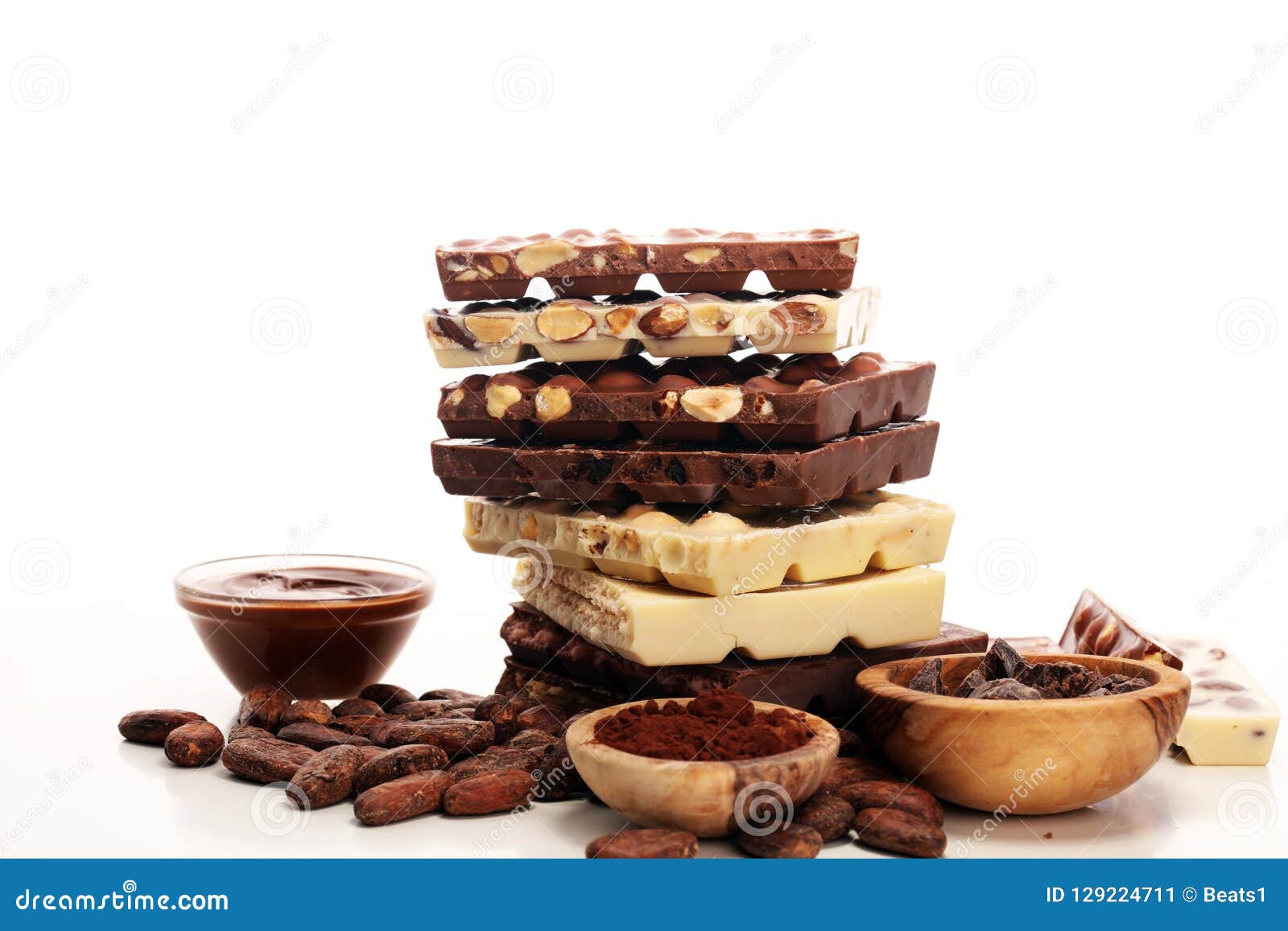 Chocolate Bars on Table with Chocolate Tower. Stock Image - Image of ...
