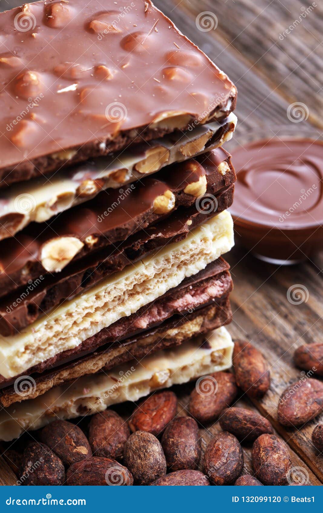Chocolate Bars on Table with Chocolate Tower Stock Photo - Image of ...