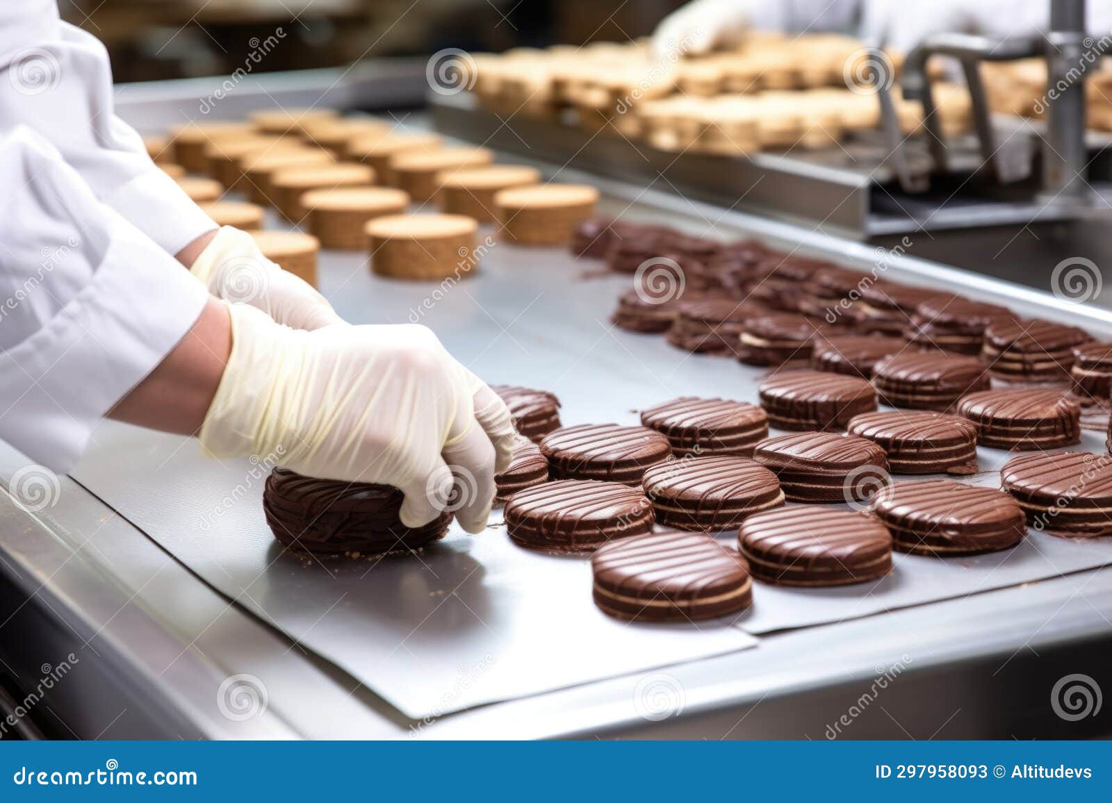 Chocolate Biscuit Being Wrapped for Packaging Stock Image - Image of ...