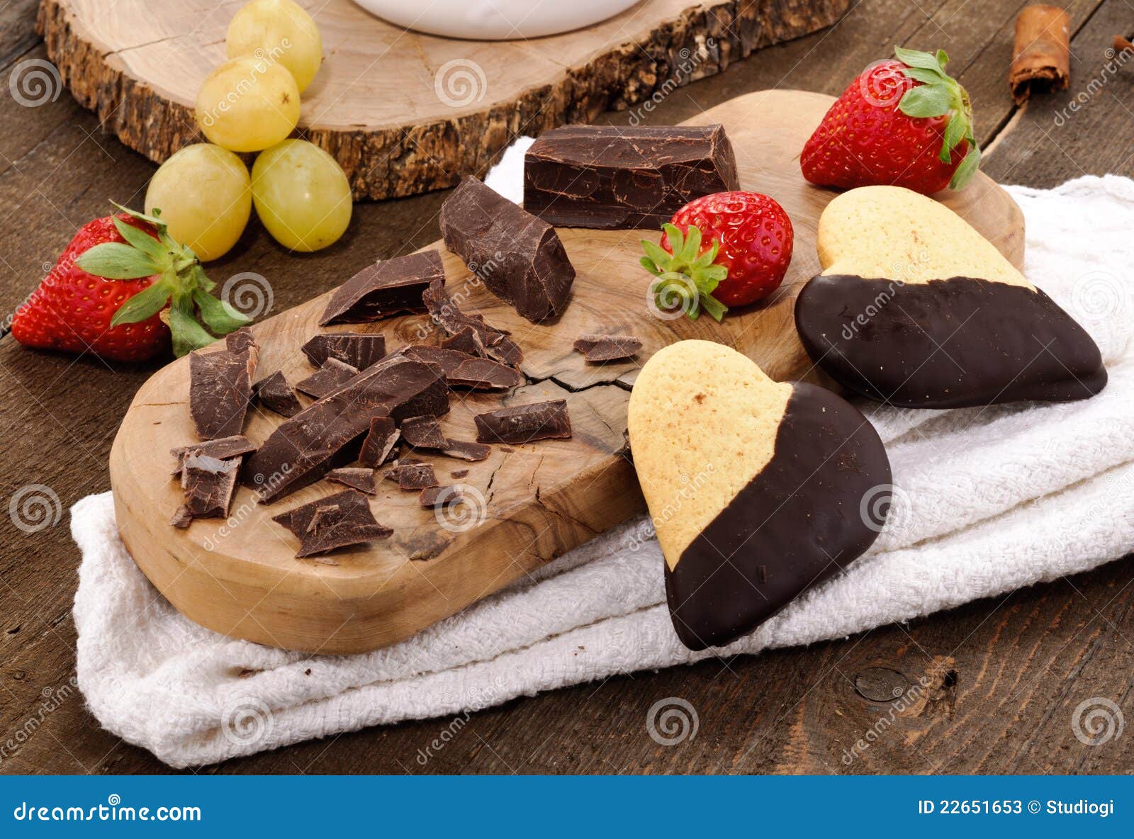Chocolate, Biscuits, Grapes and Strawberrie Stock Image - Image of ...