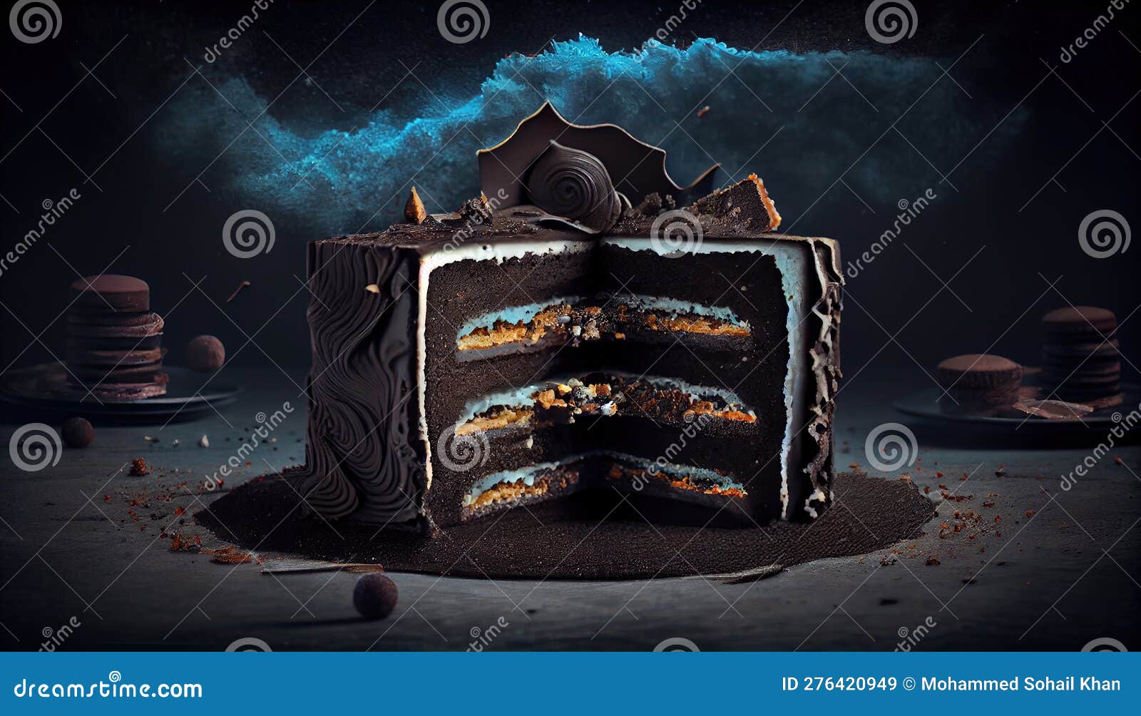 Chocolate Blackout Cake on Dark Theme Background Generative AI Stock ...