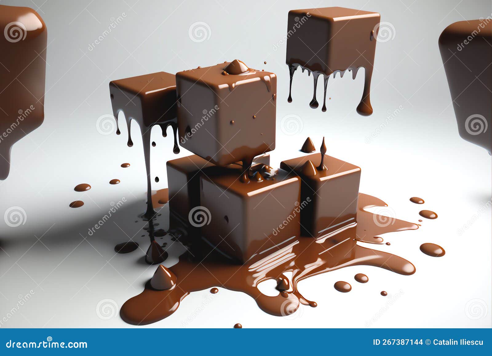 Chocolate Blocks Splashing into Liquid Burst, Generative AI Stock ...