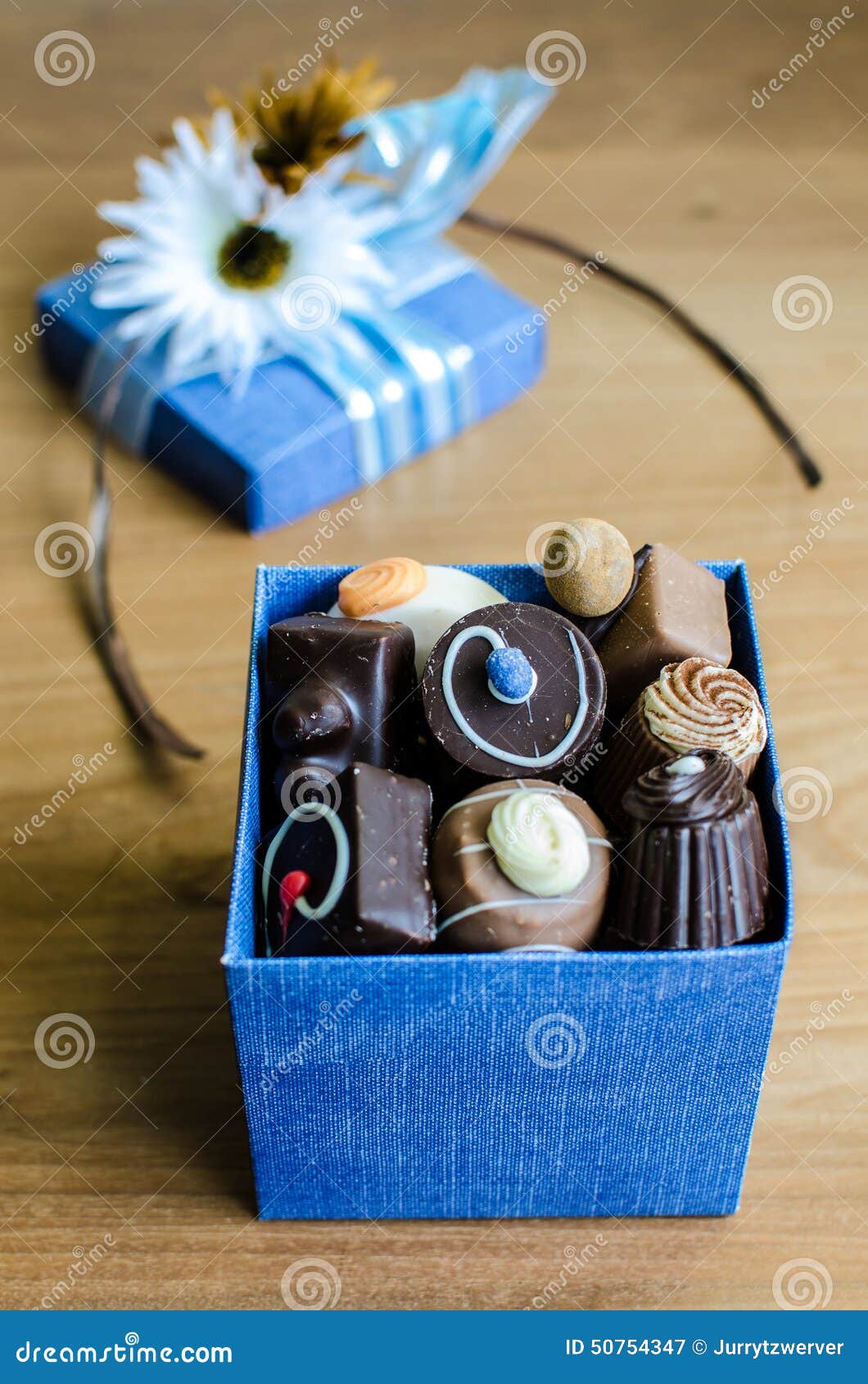 Chocolate in blue box stock image. Image of gourmet, food - 50754347
