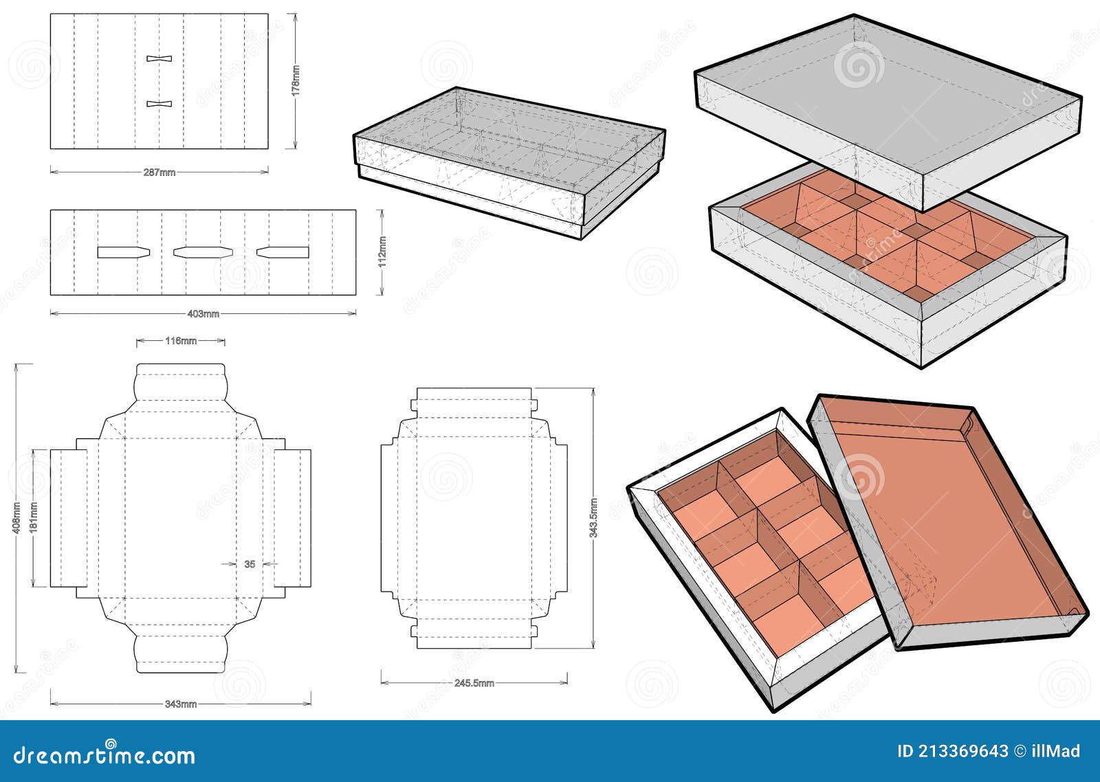 Chocolate Box and Die-cut Pattern. Stock Vector - Illustration of ...