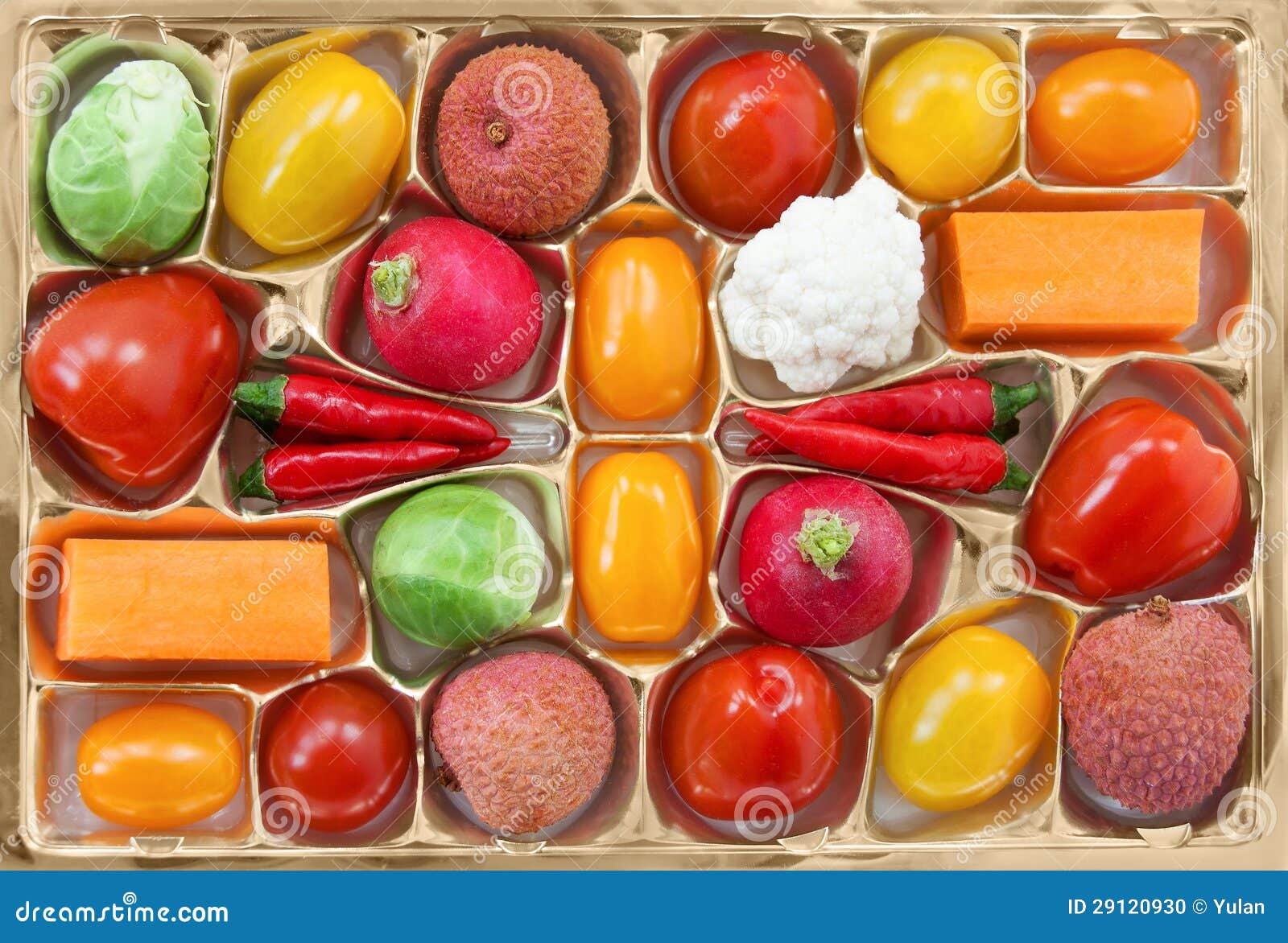 Chocolate Box with Vegetable and Fruit Contents Stock Photo - Image of ...
