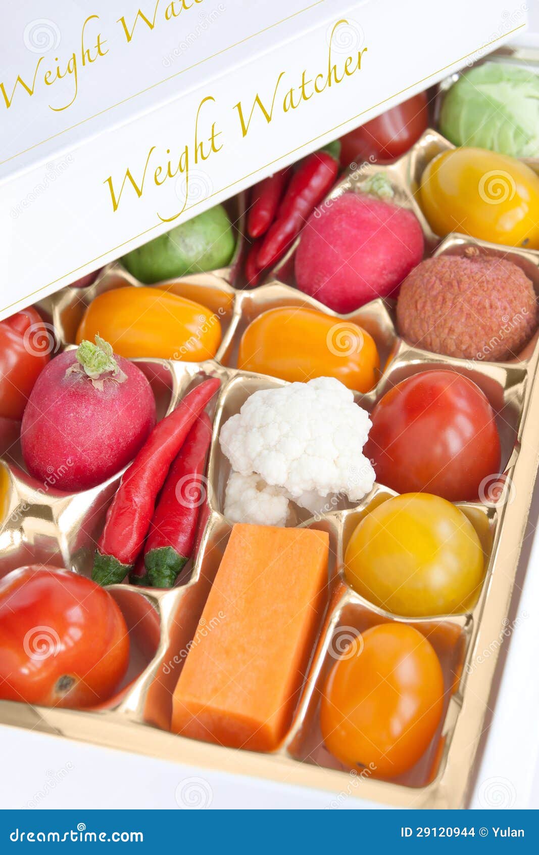 Chocolate Box with Vegetable and Fruit Contents Stock Photo - Image of ...
