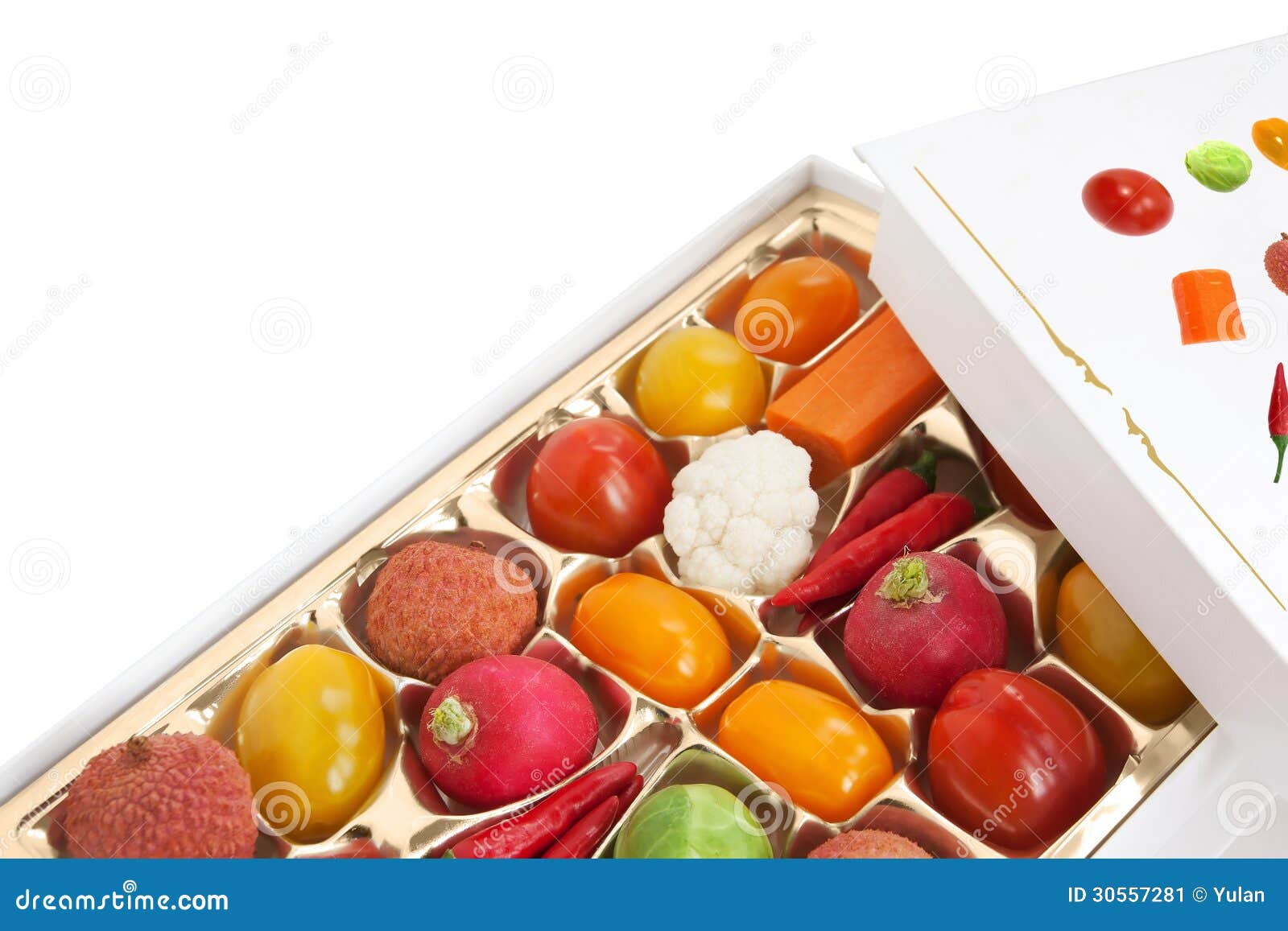 Chocolate Box with Vegetable and Fruit Contents Stock Image - Image of ...