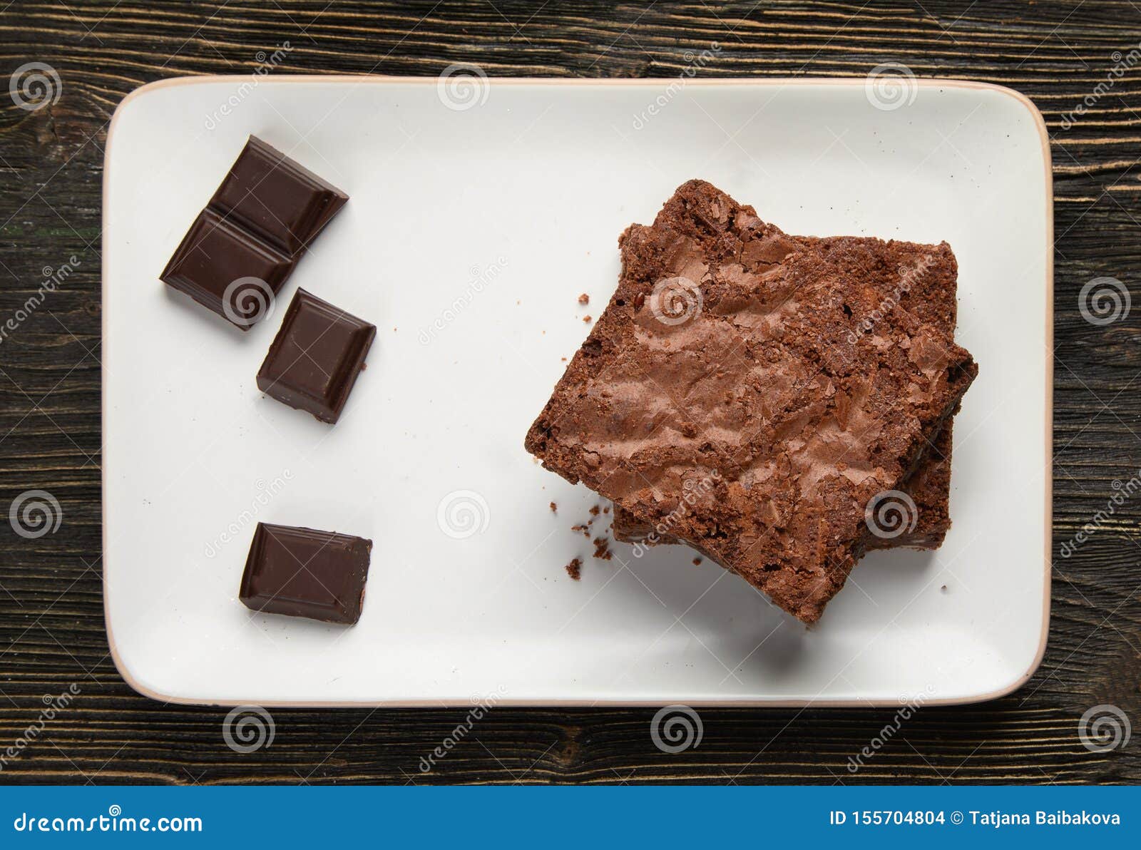 Chocolate Brownie Cake Served on Rectangle Plate Stock Photo - Image of ...