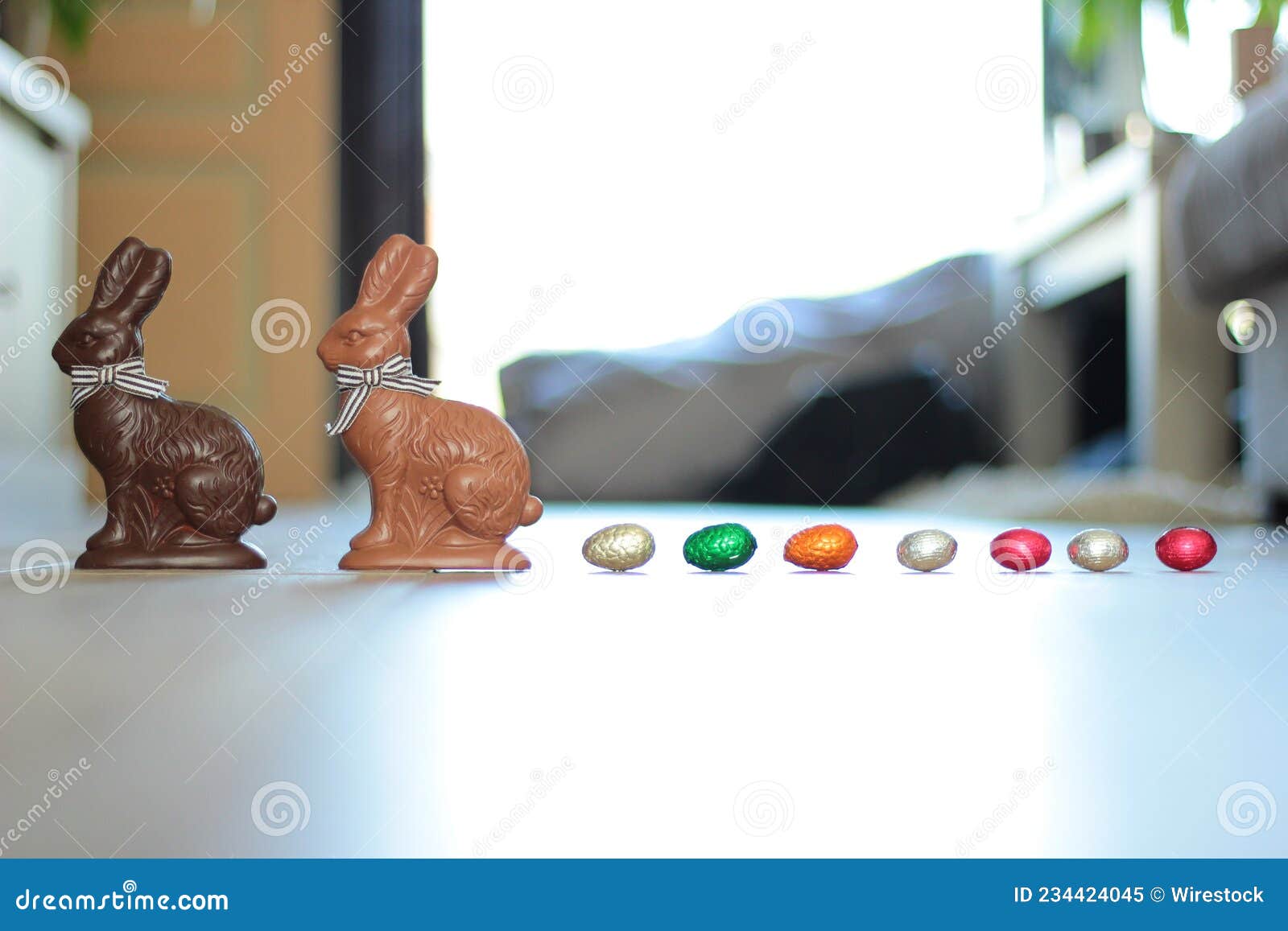 Chocolate Bunnies and Chocolate Eggs on the Floor Stock Image - Image ...