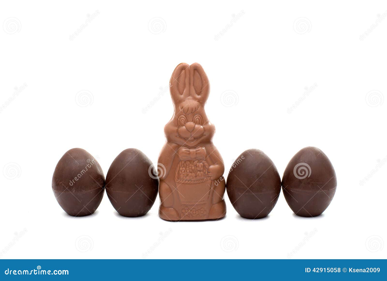 Chocolate Bunny with Chocolate Eggs Isolated Stock Photo - Image of ...